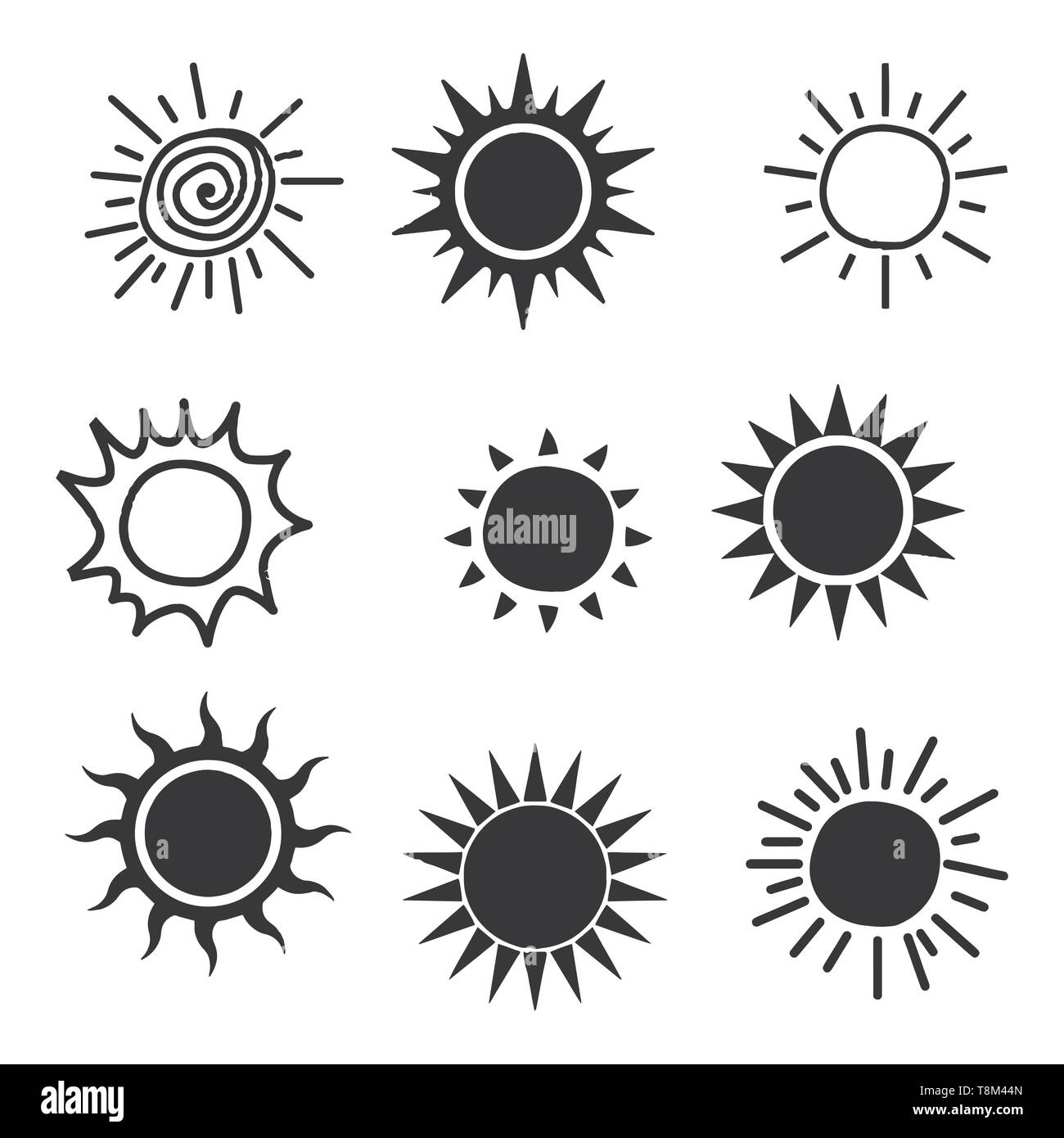 Sun Shapes Set Isolated on White Background Vector Illustration Stock ...