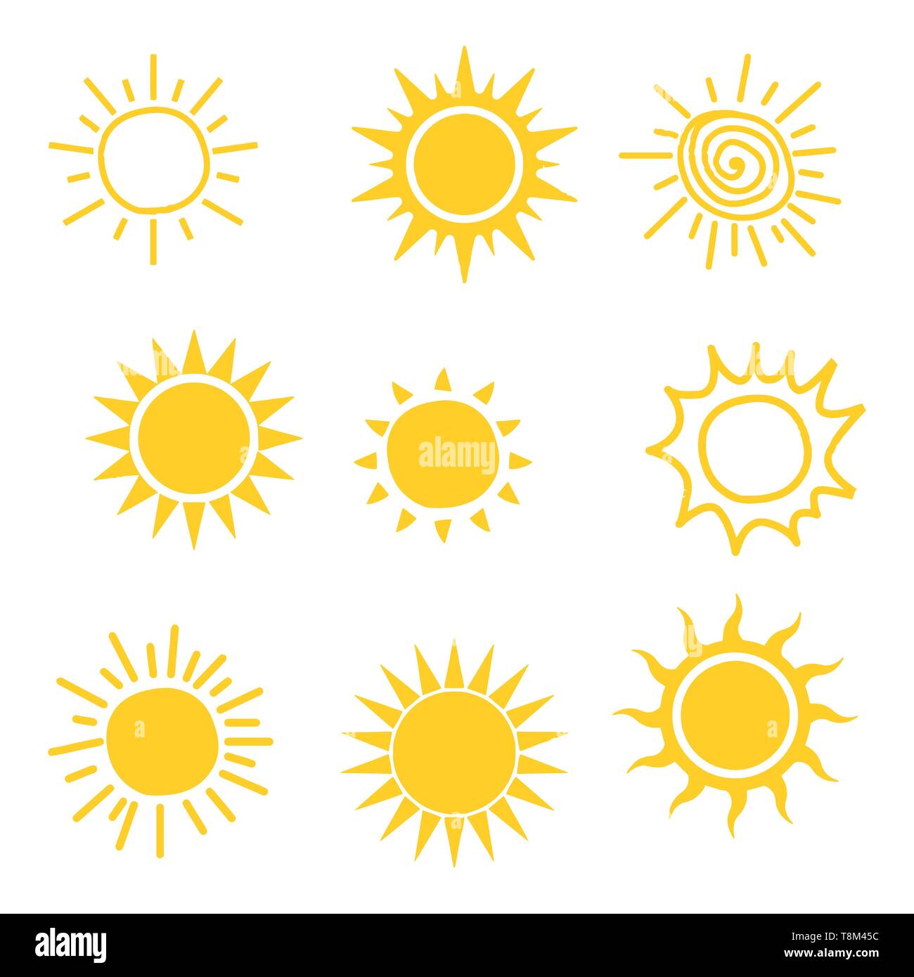 Sun Shapes Set Isolated on White Background Vector Illustration Stock ...