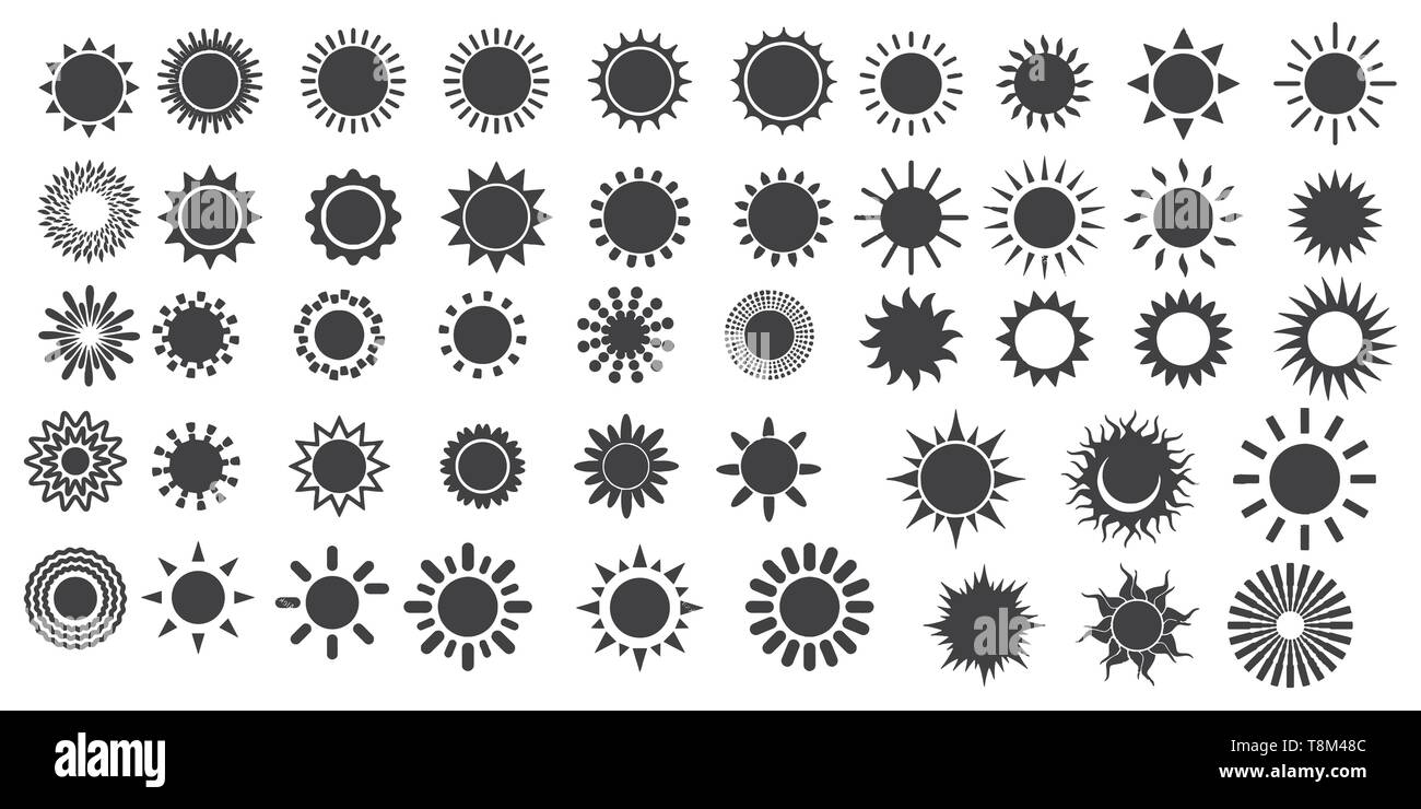 Sun Shapes Set Isolated on White Background Vector Illustration Stock ...