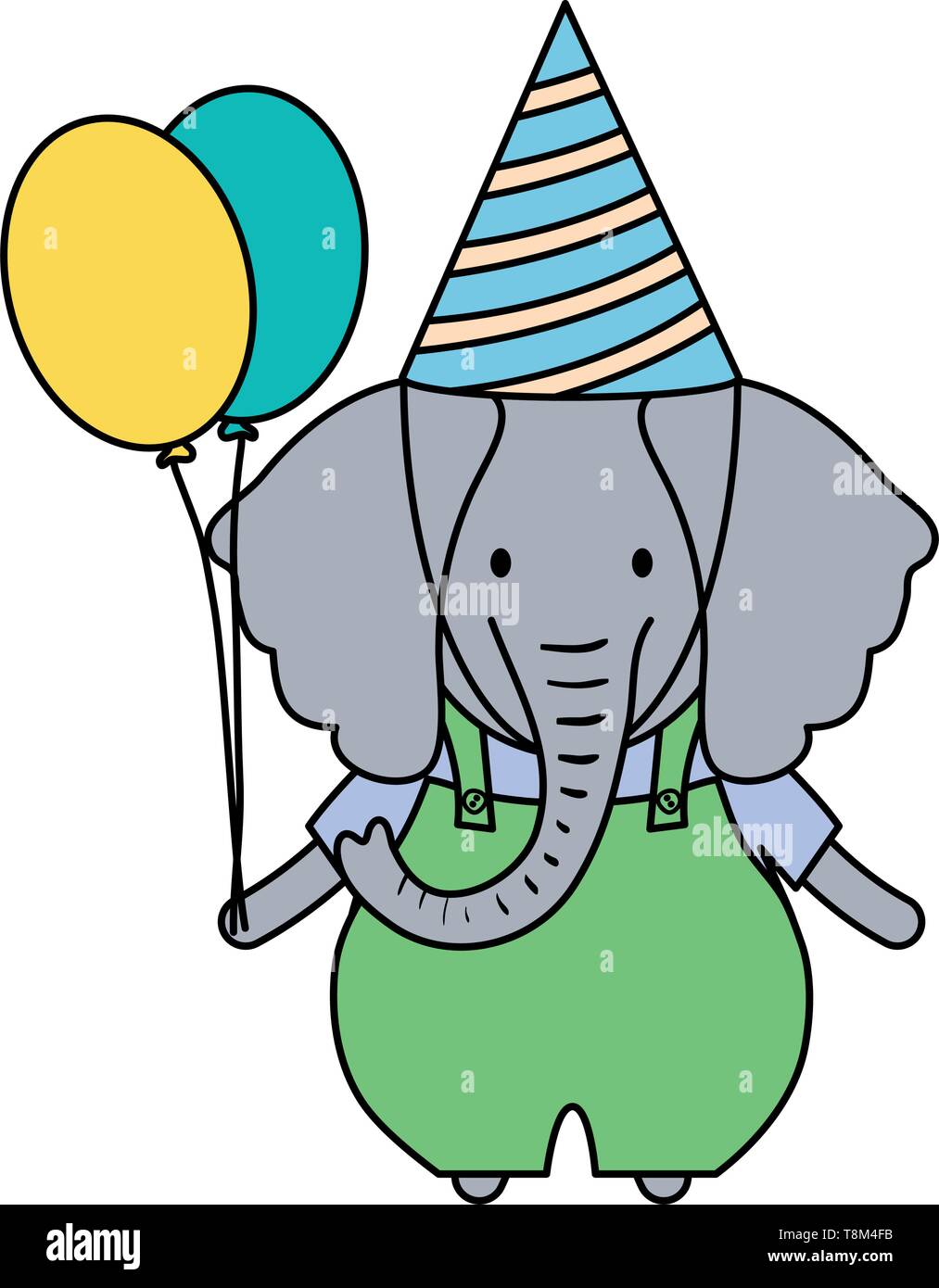 cute elephant with balloons helium in birthday party vector ...