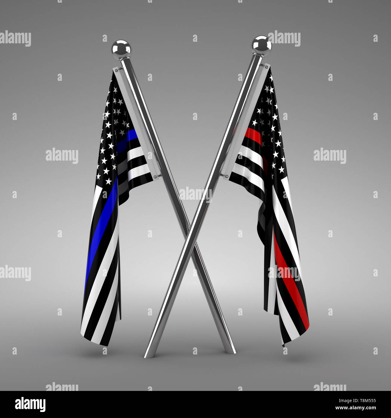 Flags honoring Police and Firefighters - 3d render Stock Photo - Alamy