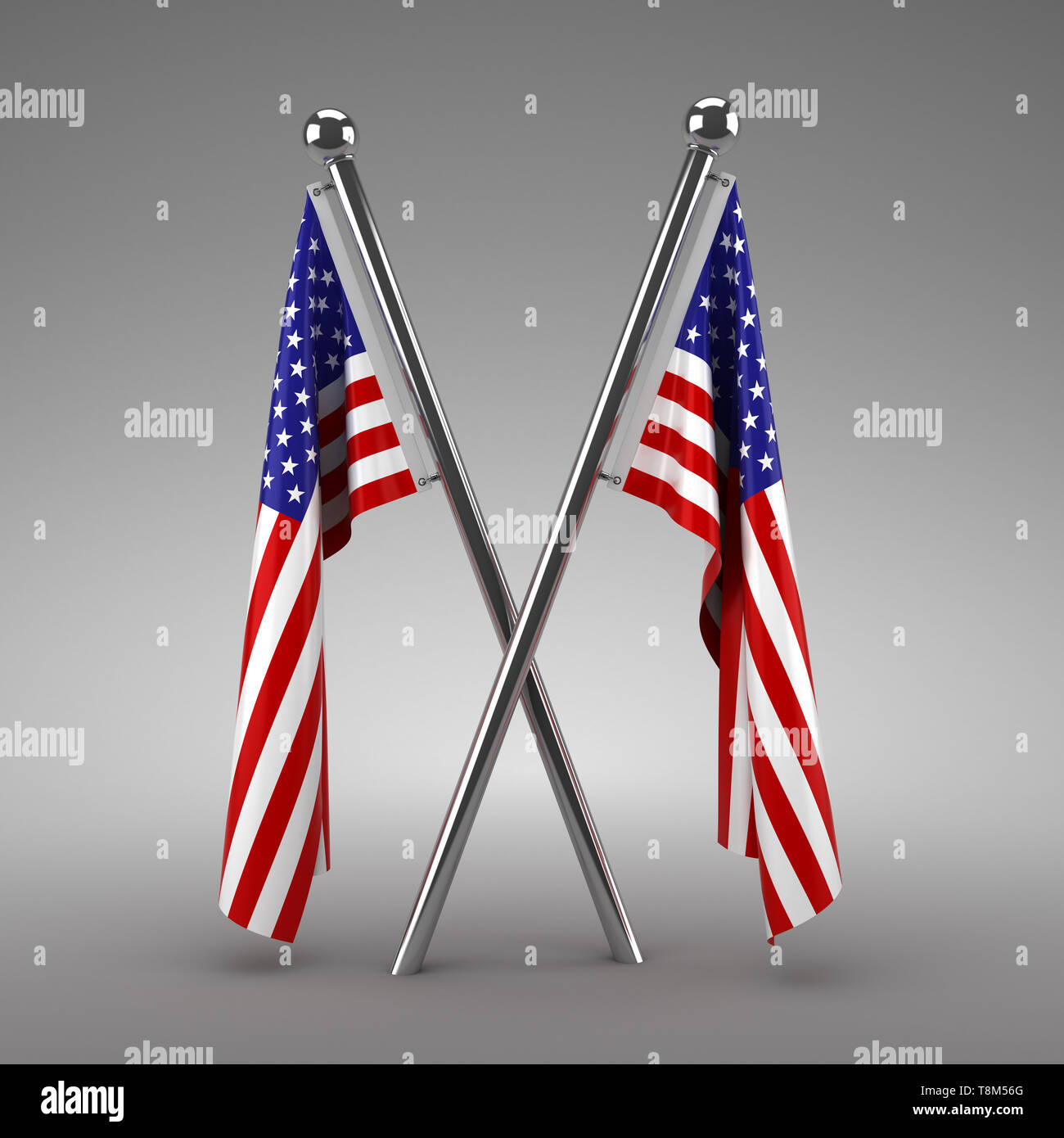Two American flags hanging - 3d render Stock Photo - Alamy