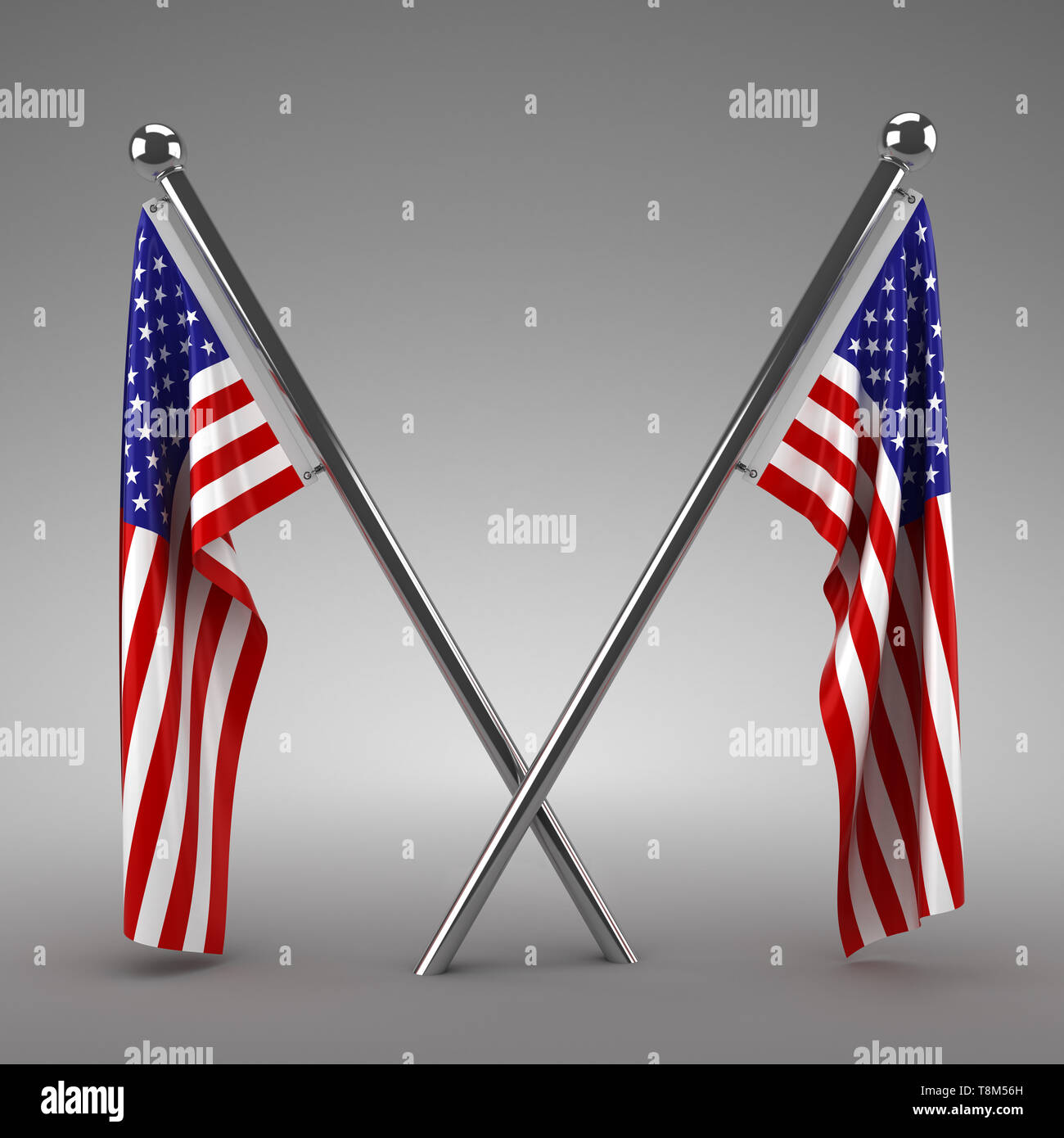 Two American flags hanging - 3d render Stock Photo - Alamy