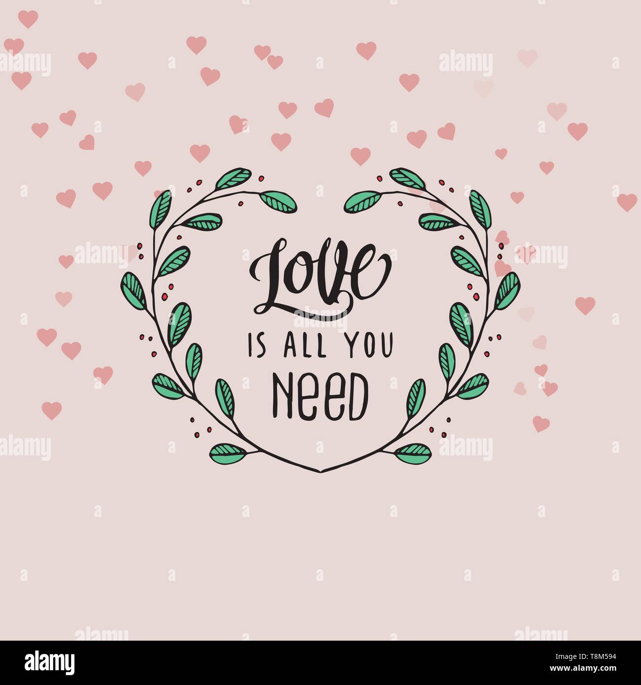 Lettering Valentines Day Sweet card design blurred hearts background ...