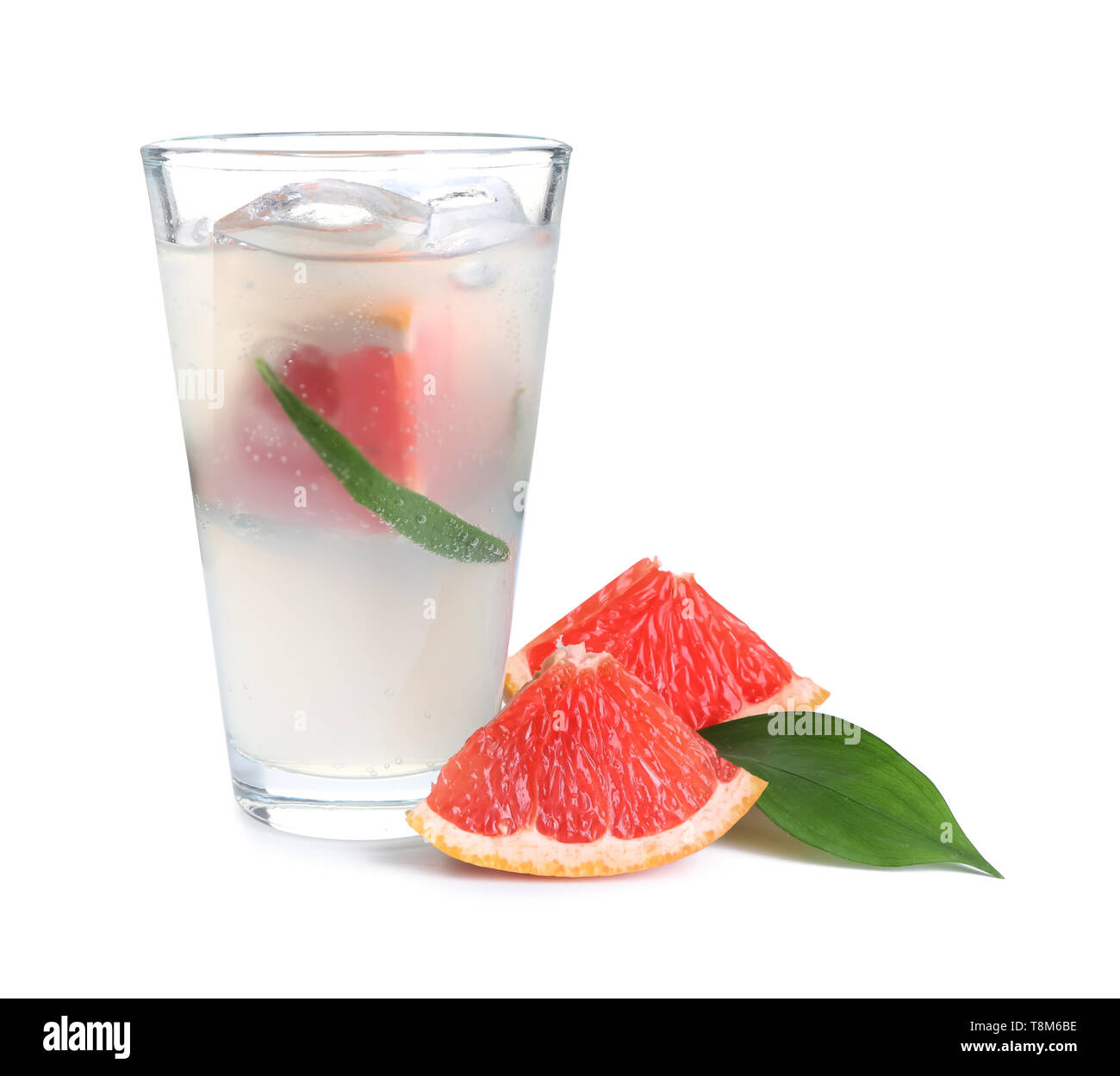 Glass of refreshing grapefruit lemonade on white background Stock Photo - Alamy