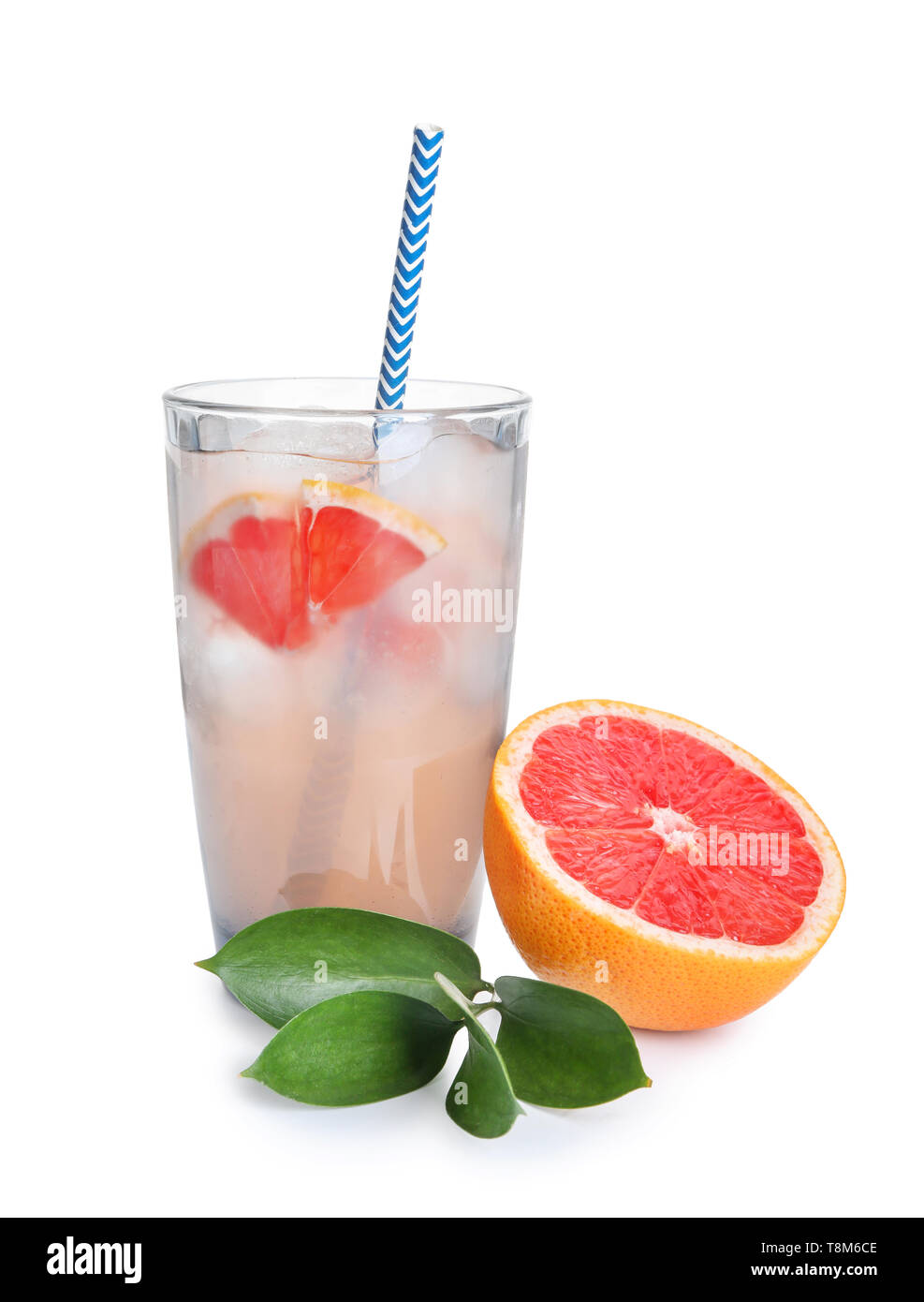Glass of refreshing grapefruit lemonade on white background Stock Photo - Alamy
