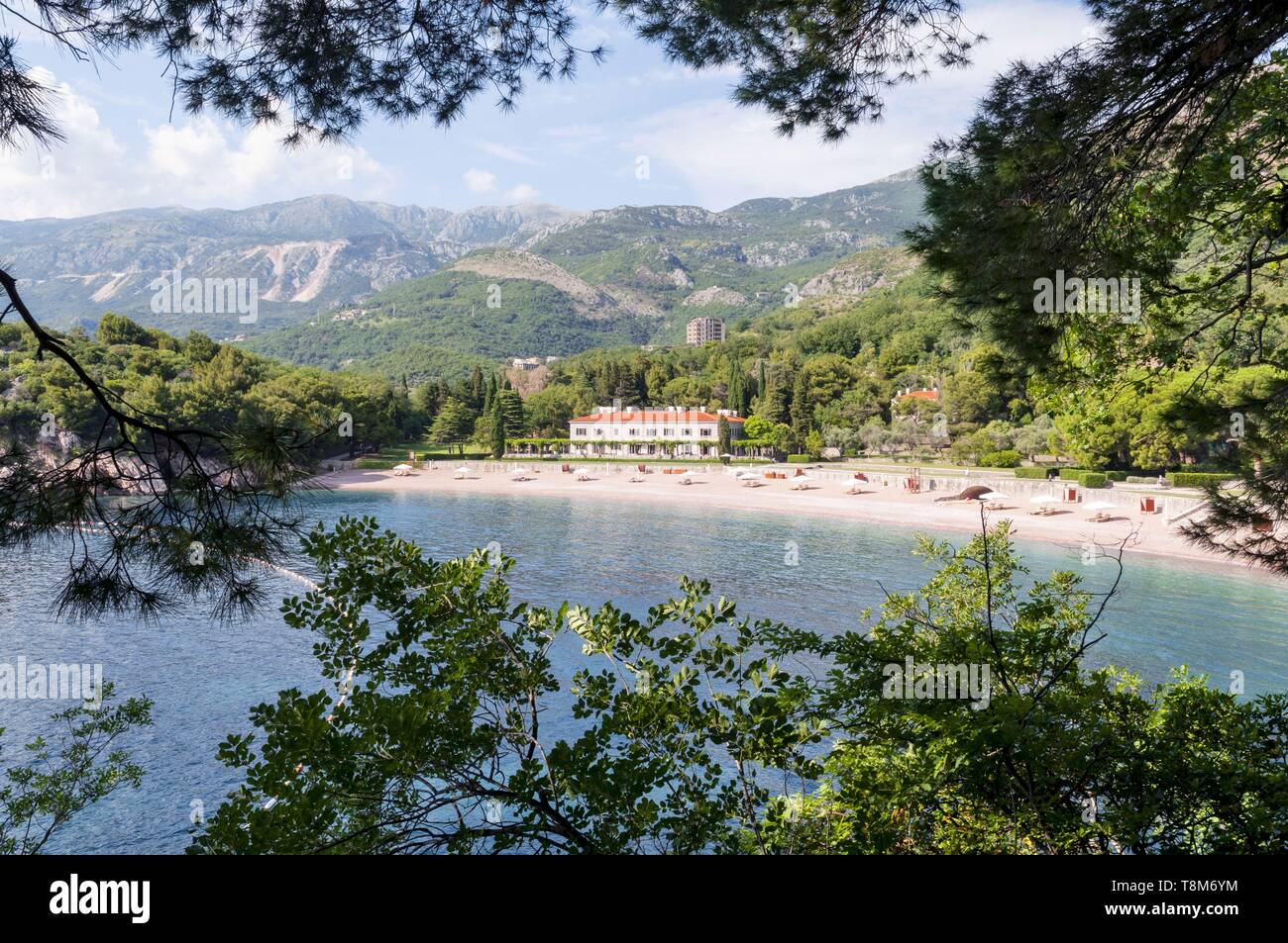 Montenegro, Budva Riviera, Milocer Beach and luxury resort hotel, old ...