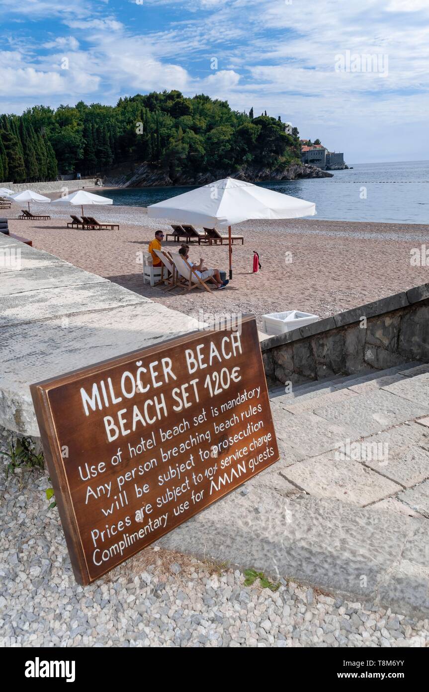 Montenegro, Budva Riviera, Milocer Beach and luxury resort hotel, old ...