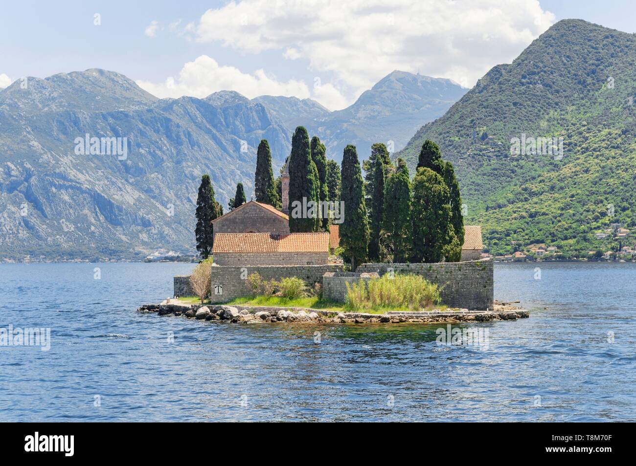 Montenegro, Kotor bay, Perast, island of Saint Georges Monastery Stock ...