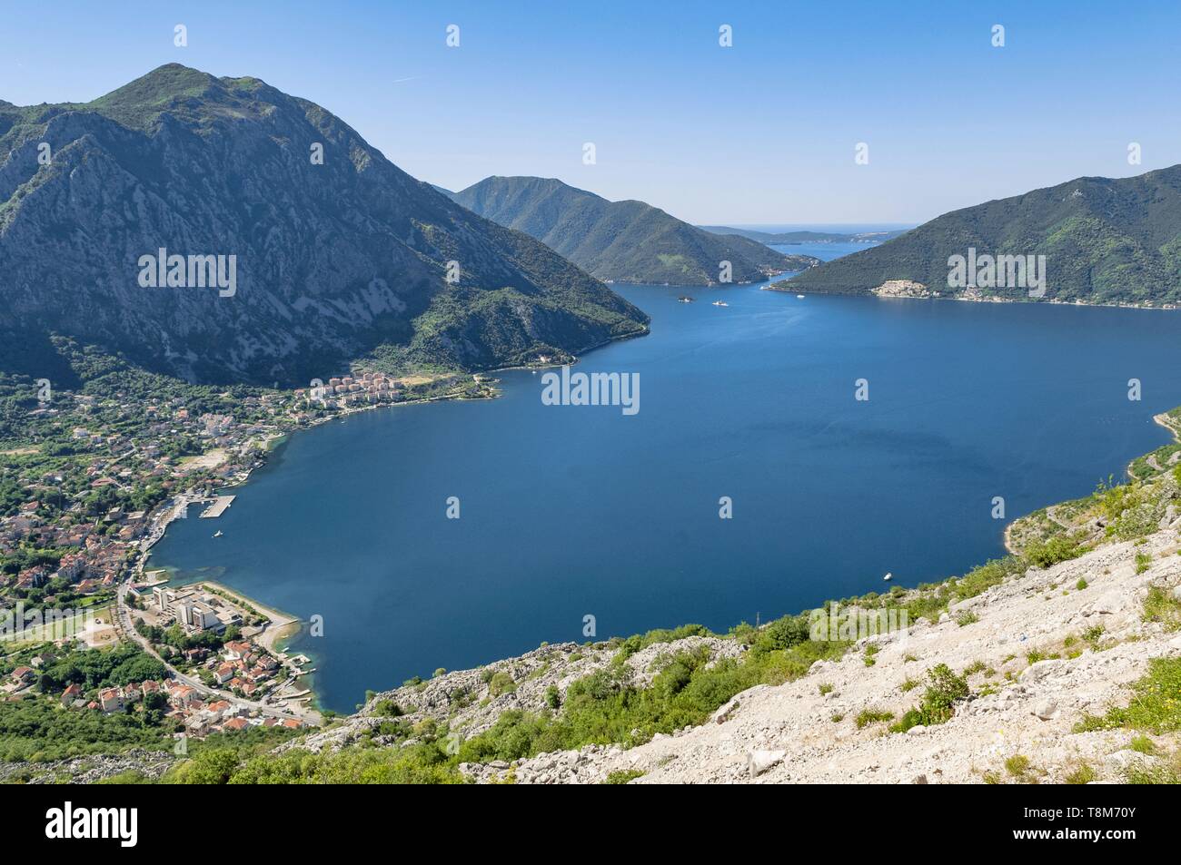 Montenegro, Kotor region, the Bay of Kotor and town of Risan Stock ...