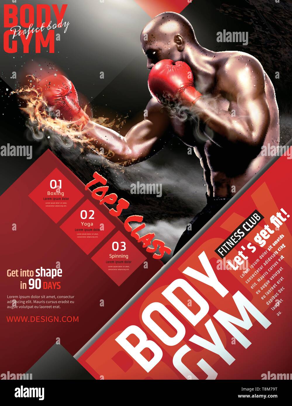Professional boxer with fire punch for gym class poster in 3d ...