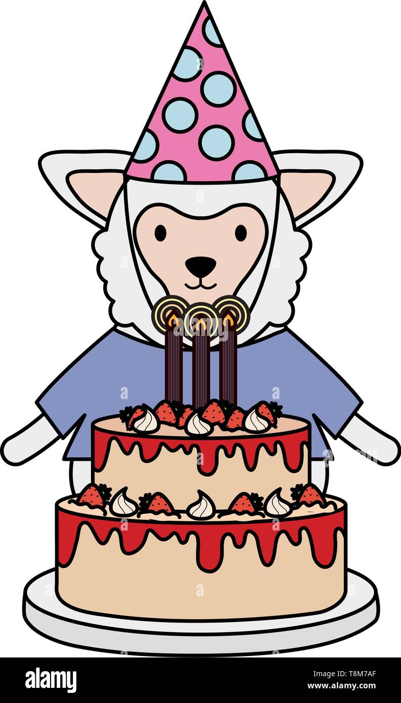 cute sheep with sweet cake in birthday party vector illustration design ...