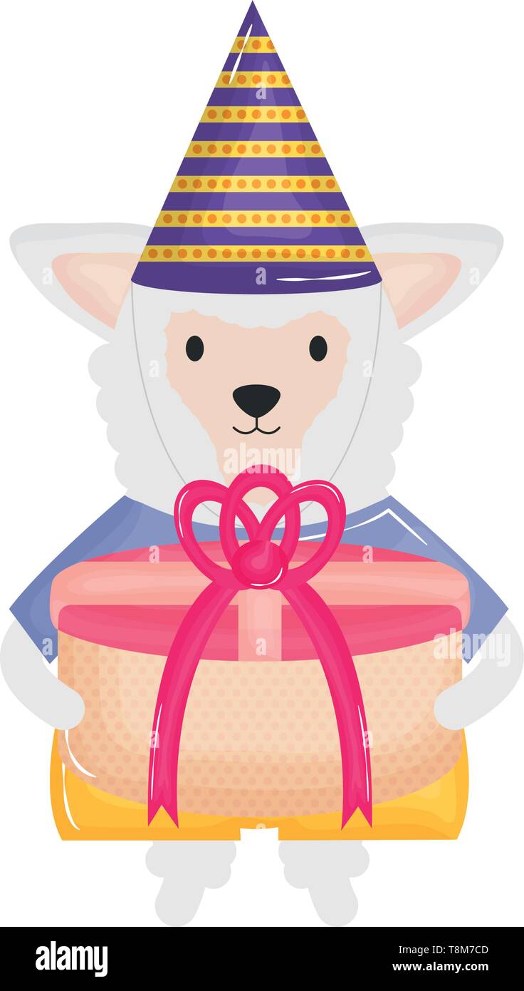 beautiful lamb with gift box in birthday party vector illustration ...