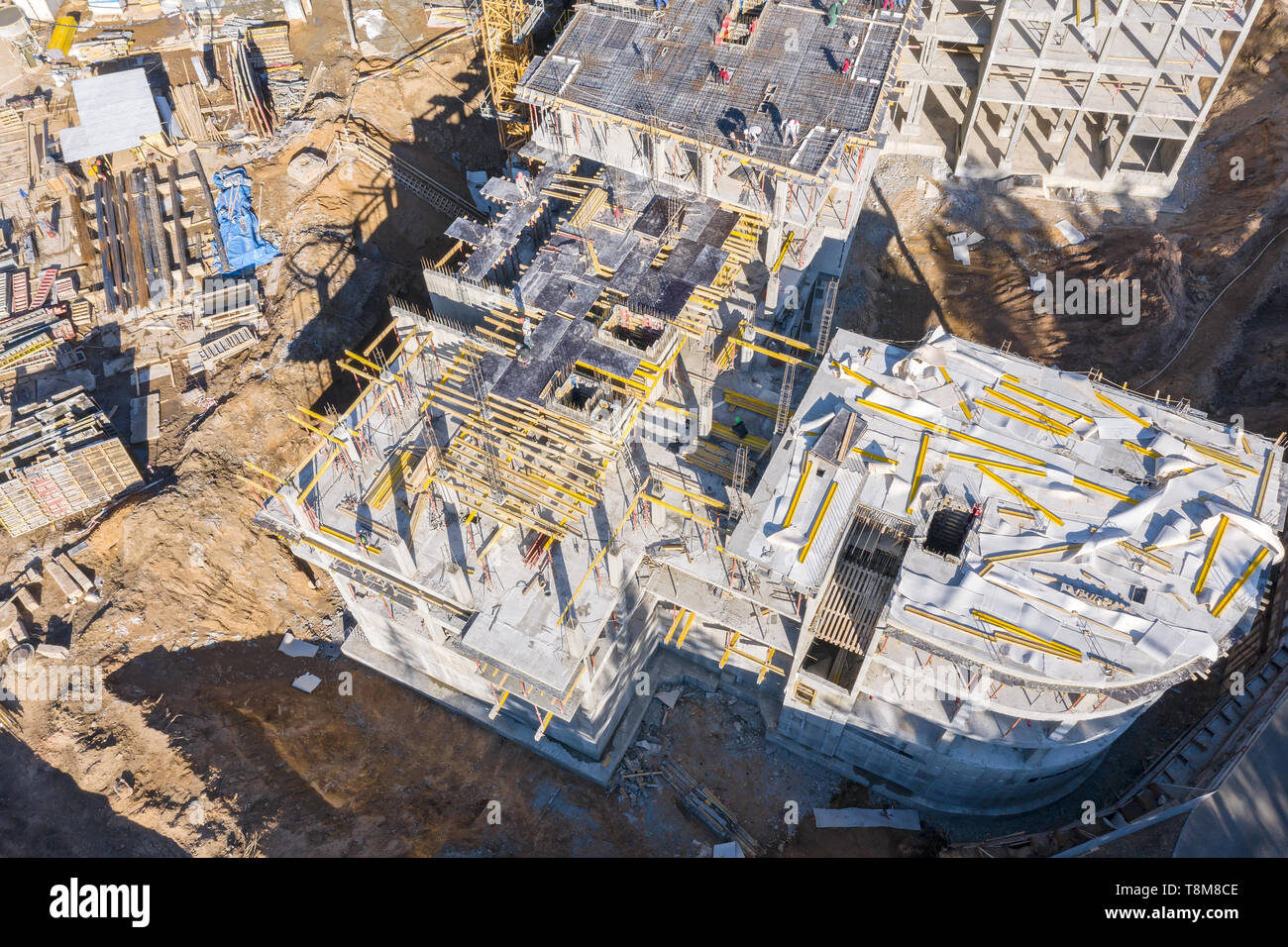aerial view of construction site. construction of new building in ...