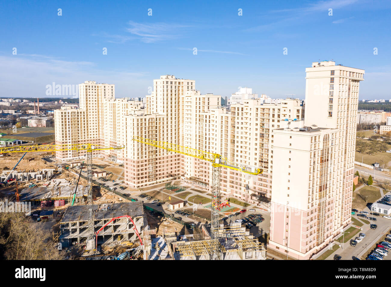 construction of new city apartment buildings. aerial panoramic view of ...