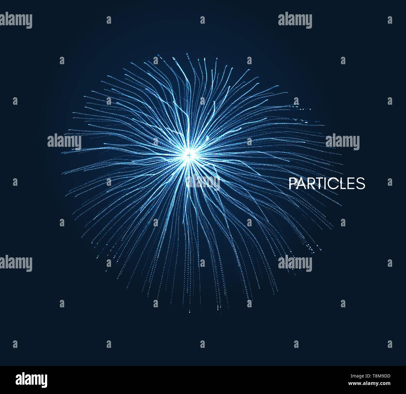 Array with dynamic particles. 3d futuristic technology style. Abstract background. Vector ...