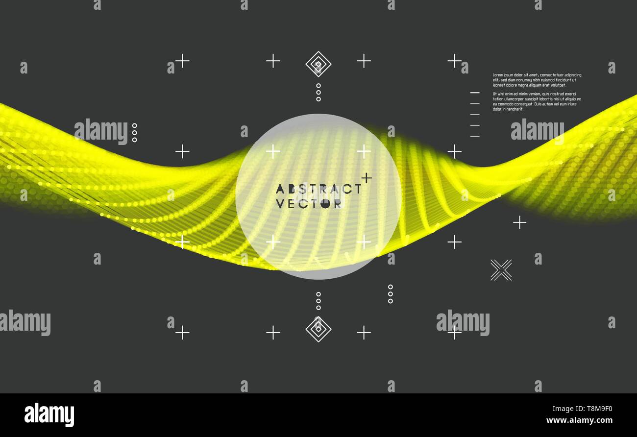 Wave with Connected Lines and Dots. Glowing Grid. Connection Structure ...