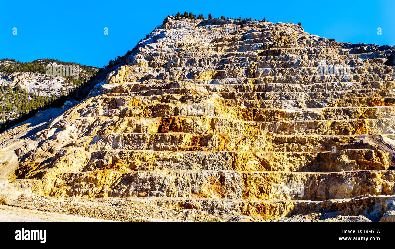 The terraced mountain side of a limestone Quarry in Marble Canyon ...