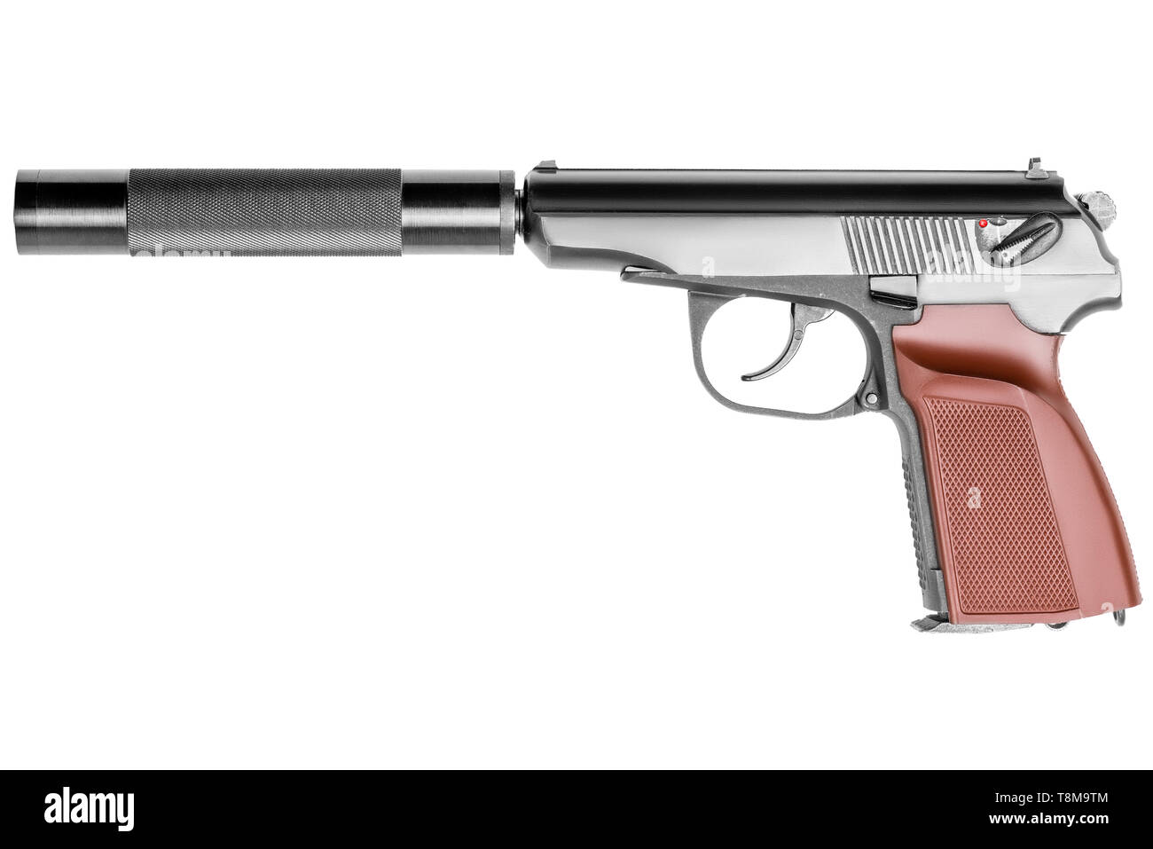 gun close up on white background weapon with silencer Stock Photo - Alamy