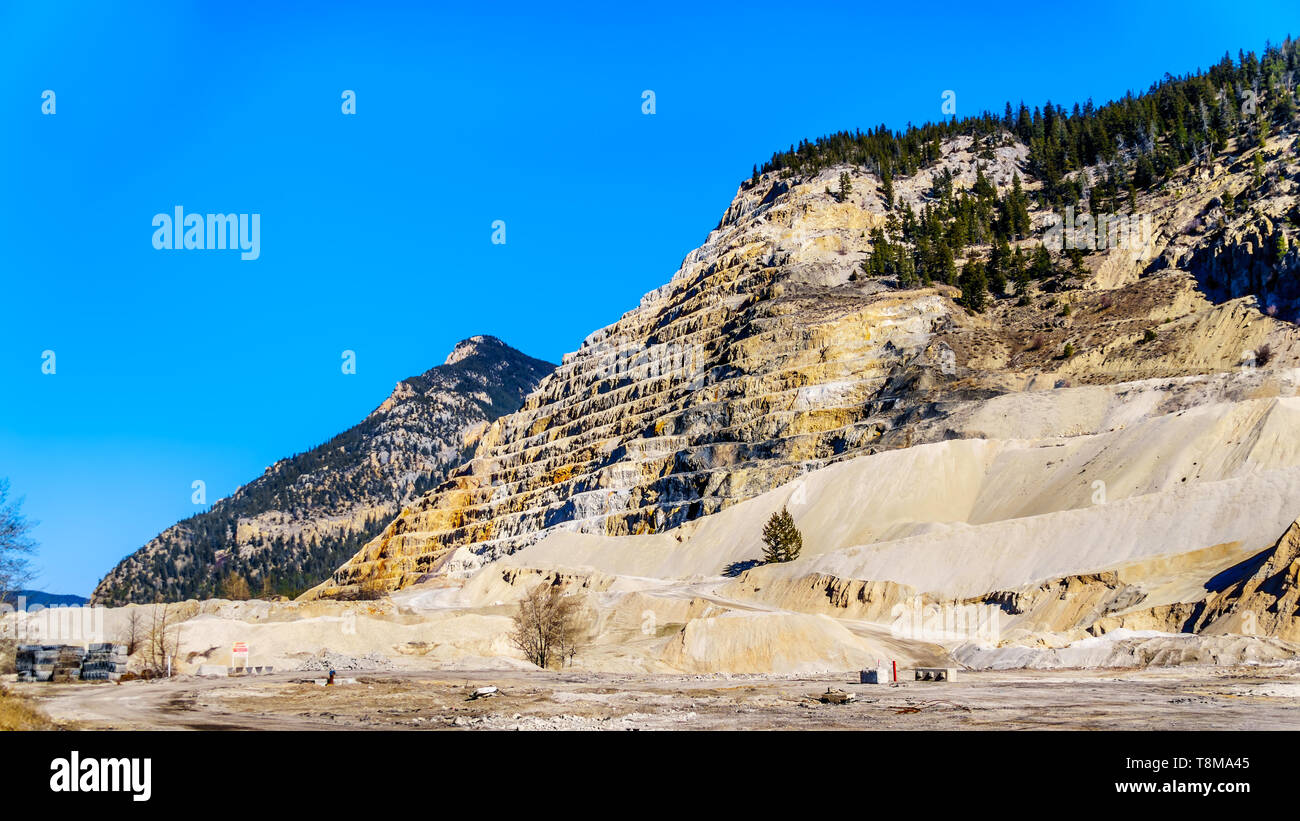 The terraced mountain side of a limestone Quarry in Marble Canyon ...
