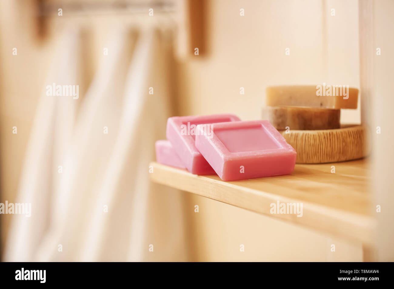 Soap bars on shelf in bathroom Stock Photo - Alamy