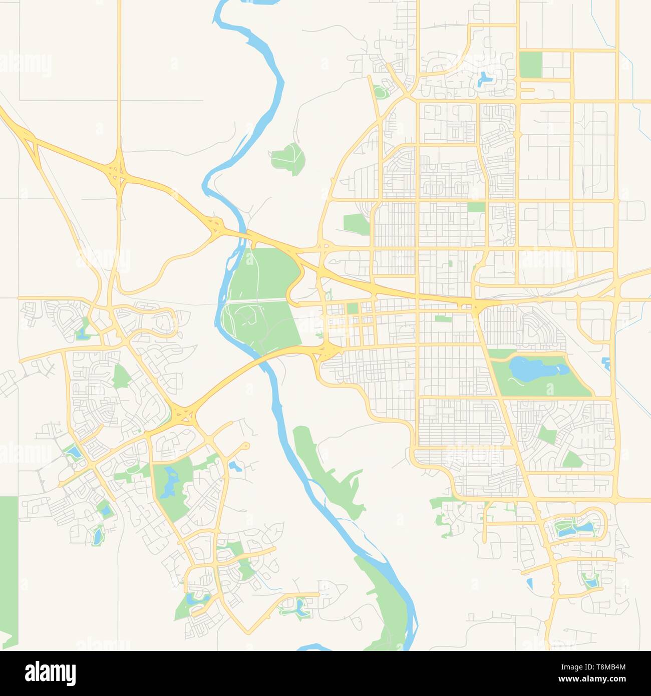 Empty vector map of Lethbridge, Alberta, Canada, printable road map ...
