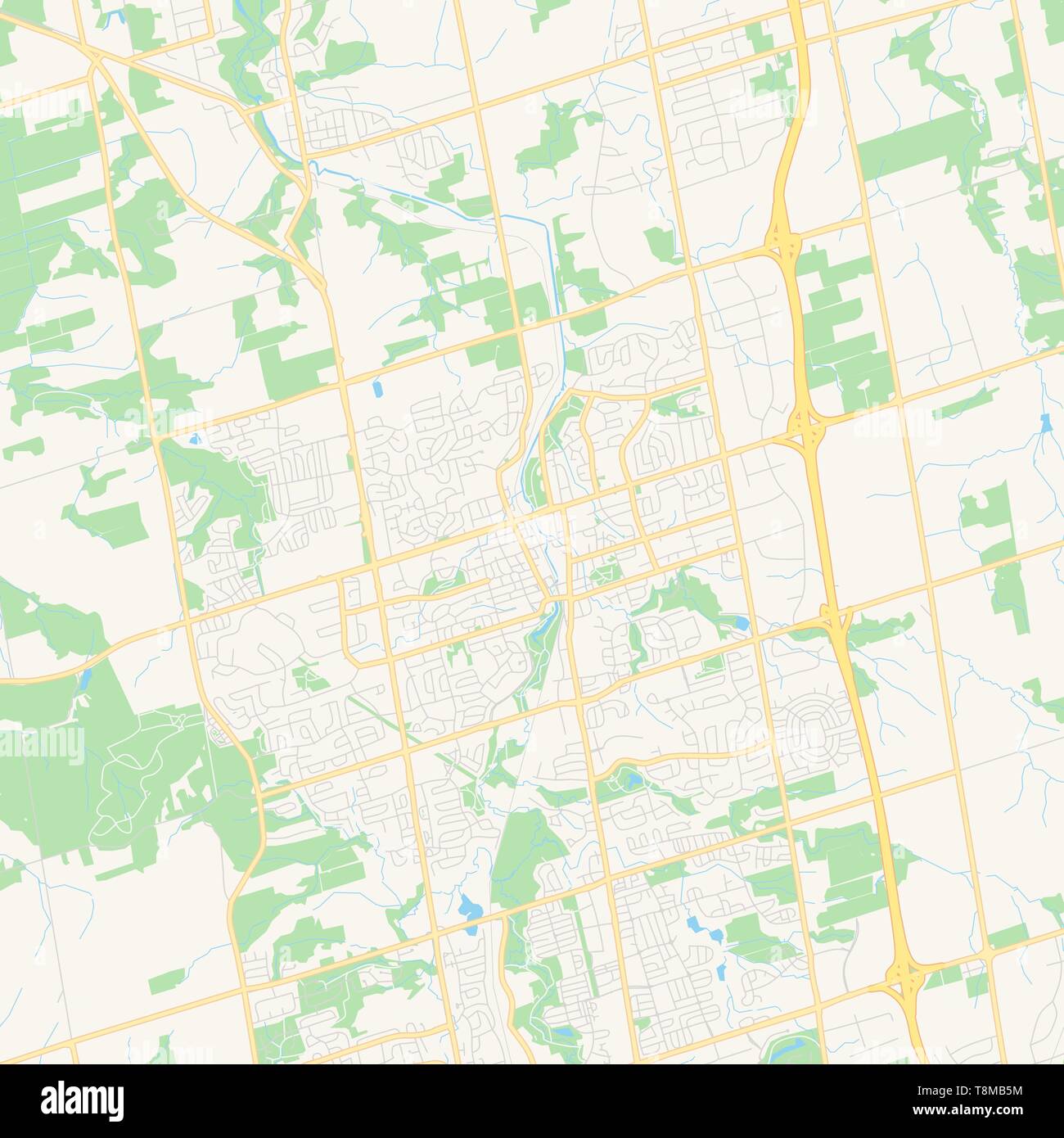 Empty vector map of Newmarket, Ontario, Canada, printable road map ...