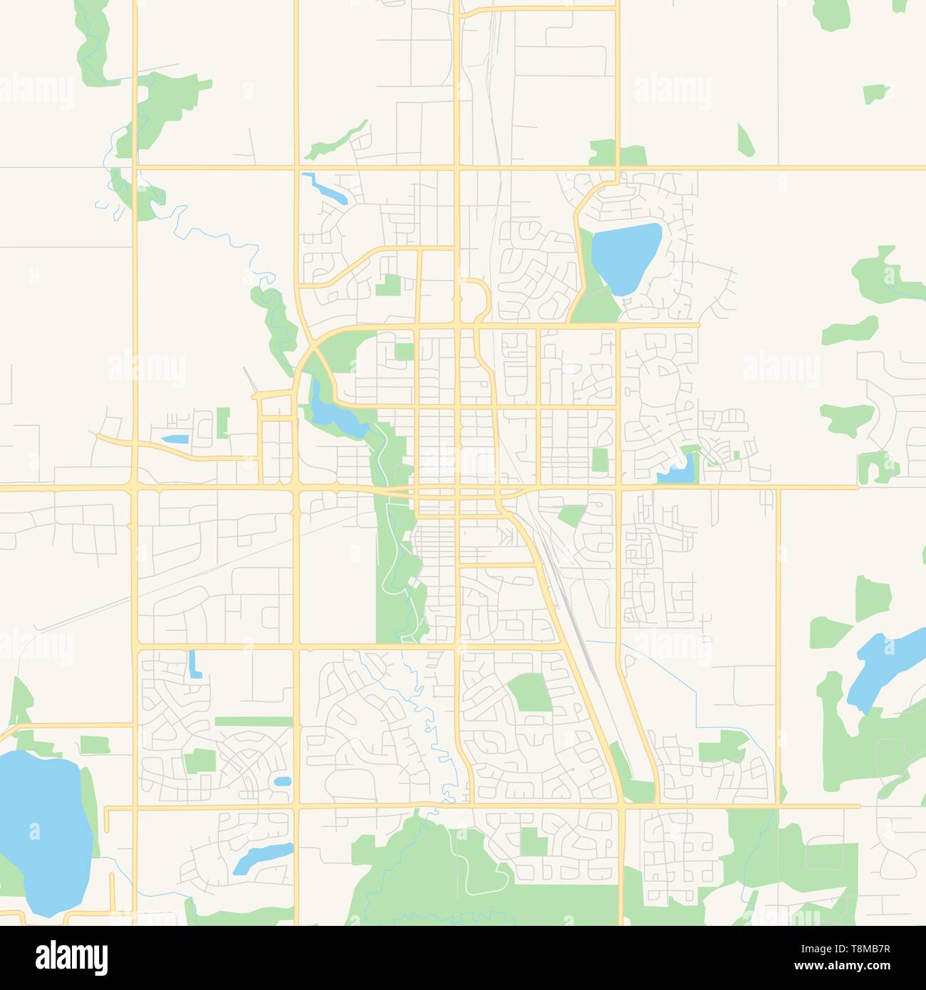 Empty vector map of Grande Prairie, Alberta, Canada, printable road map ...