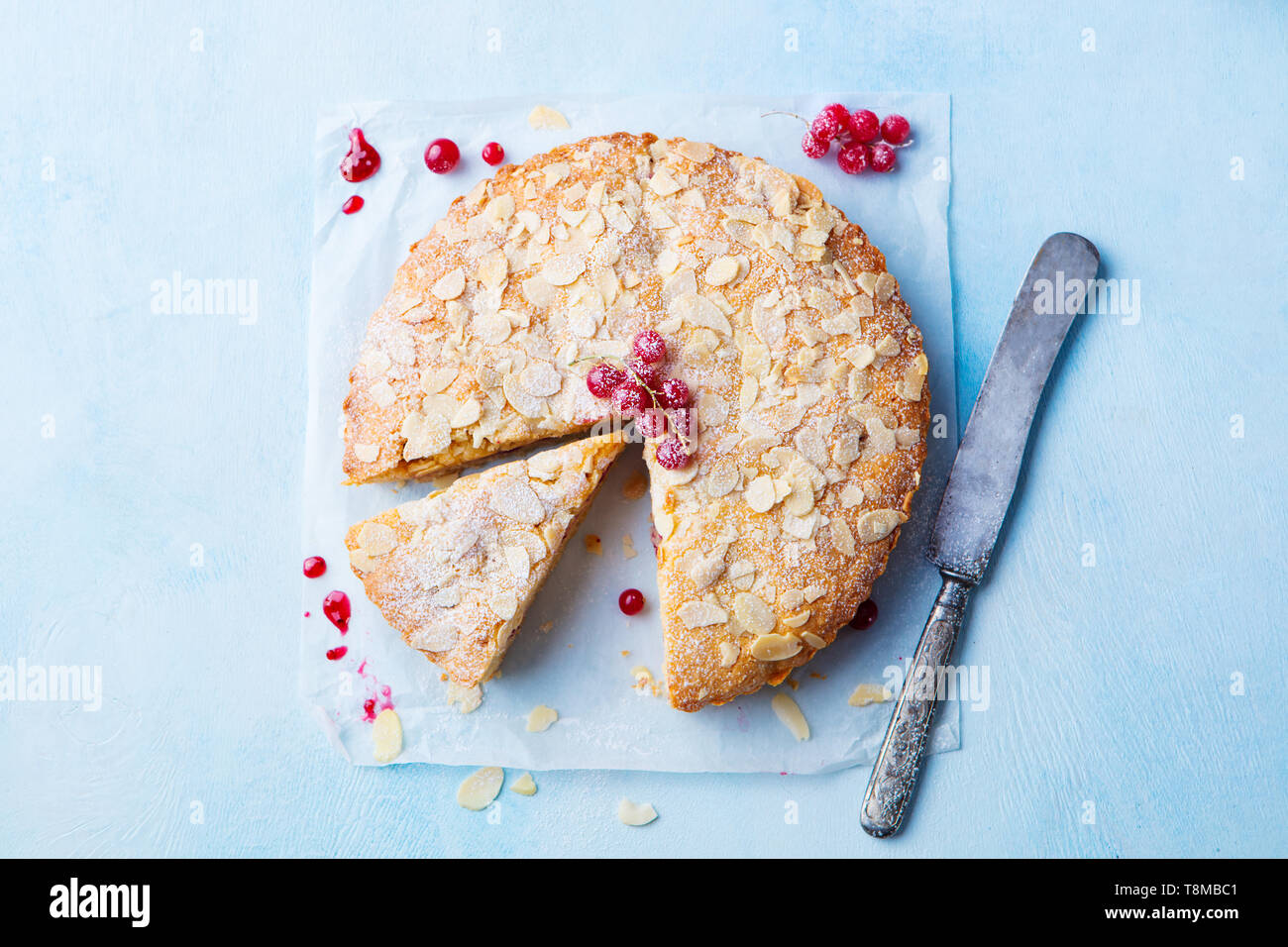 Almond and raspberry cake, Bakewell tart. Traditional British pastry ...