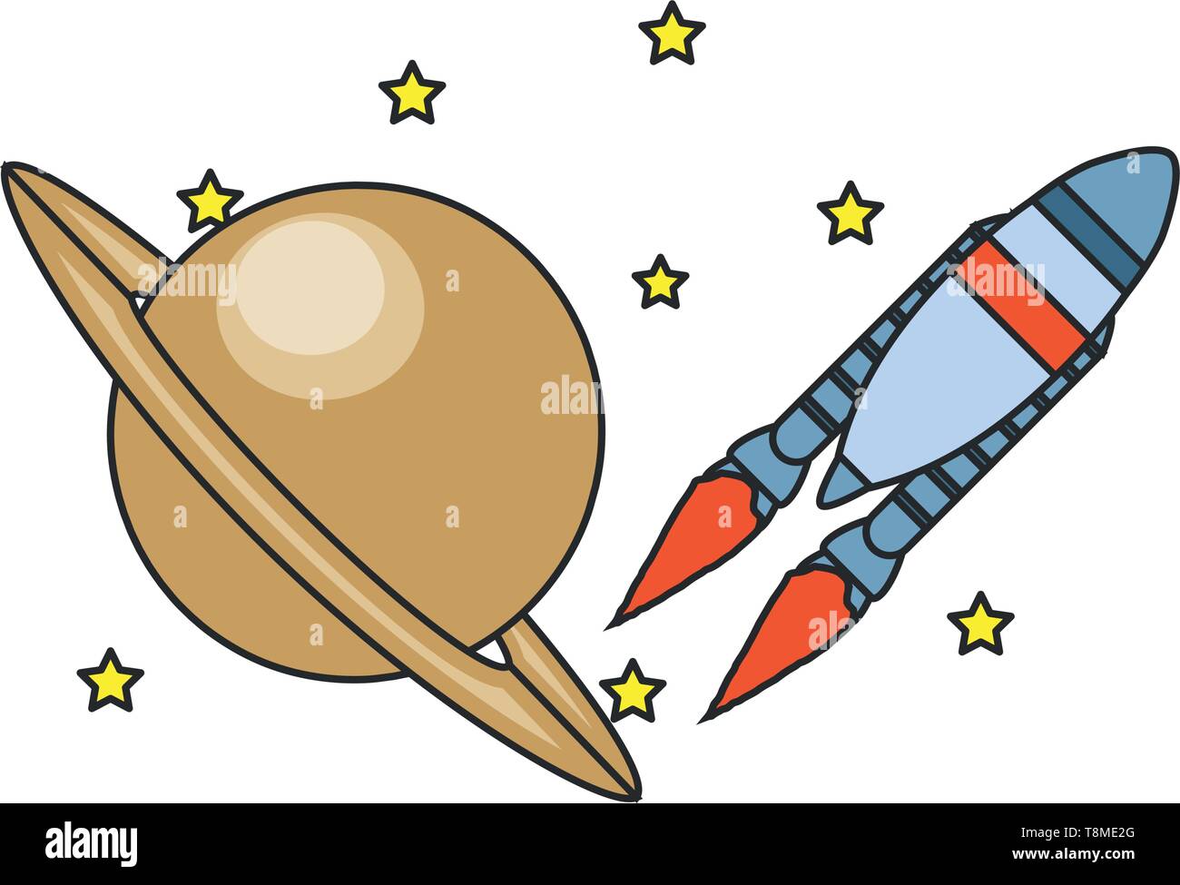 rocket startup with planet saturn and stars vector illustration design ...