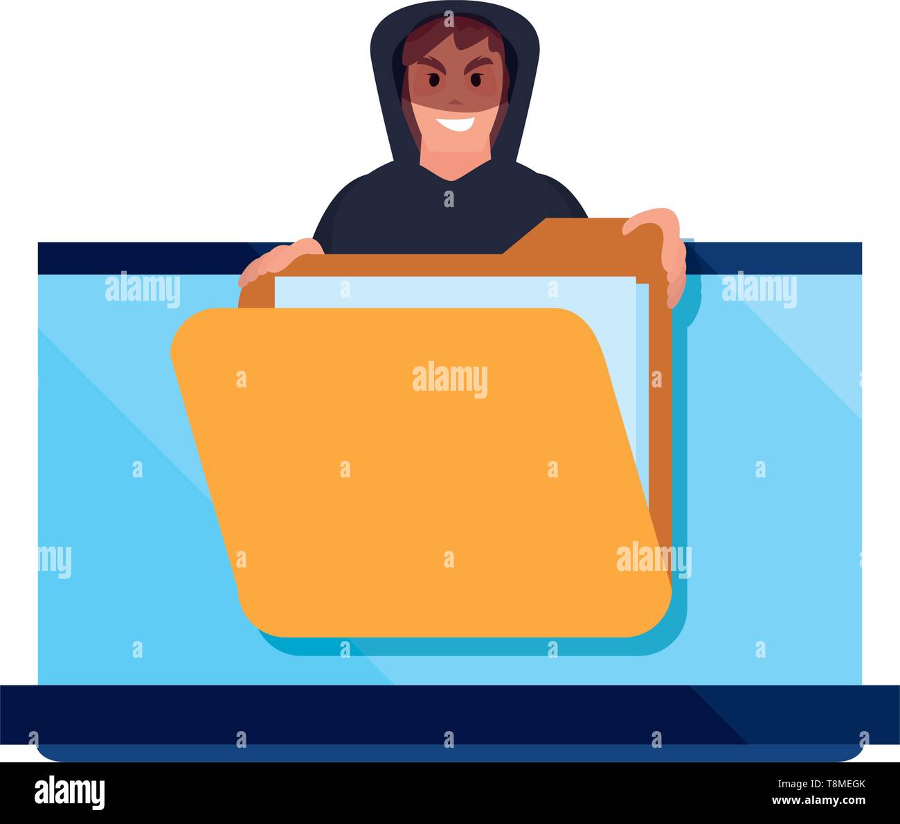 hacker man laptop files cybersecurity data protection vector ...