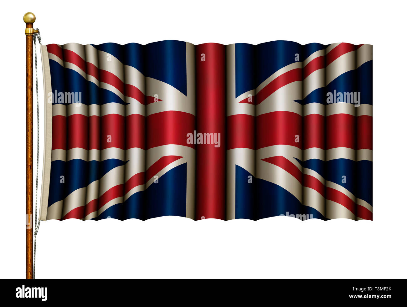 Digital Illustration of a stylized British Flag on a flag pole. 3D ...