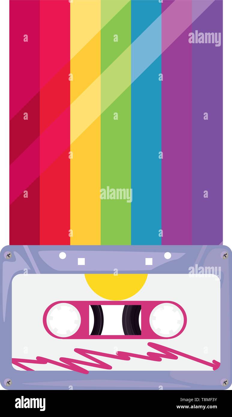 cassette tapes music rainbow retro 80s style vector illustration Stock ...