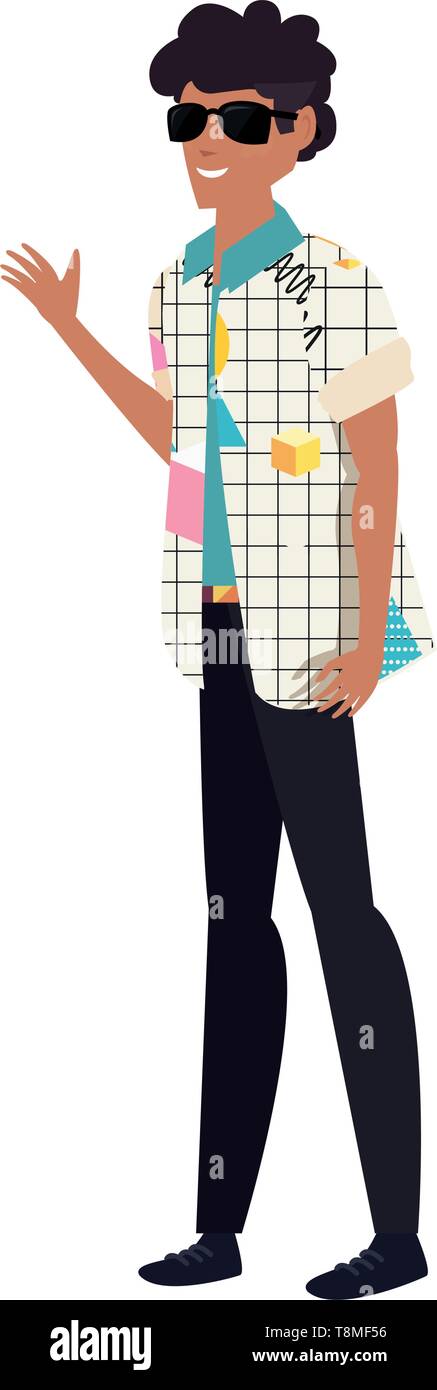 man character retro 80s style white background vector illustration ...