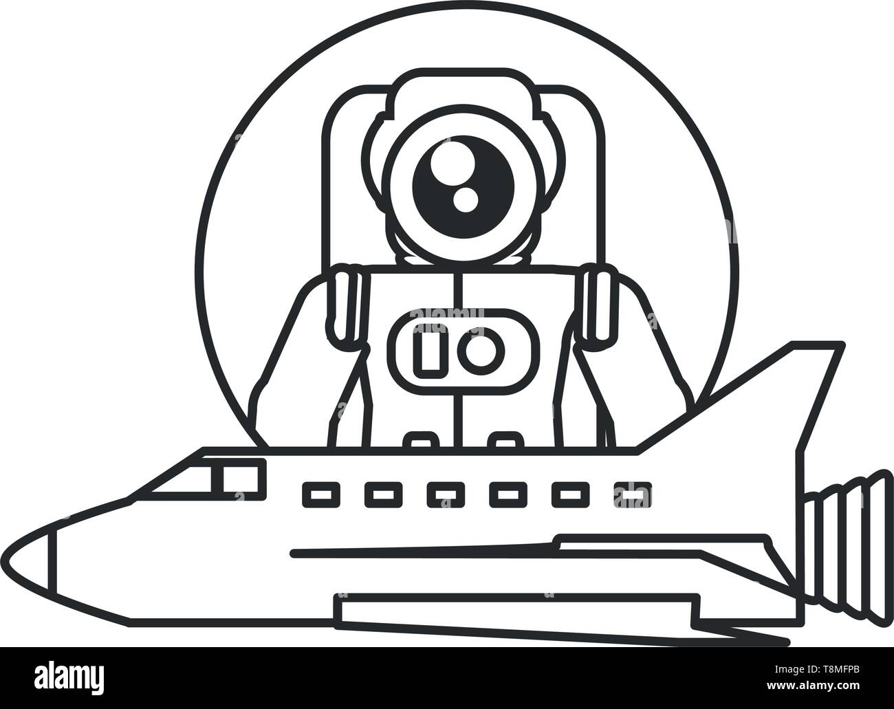 astronaut suit in frame circular with space shuttle vector illustration ...