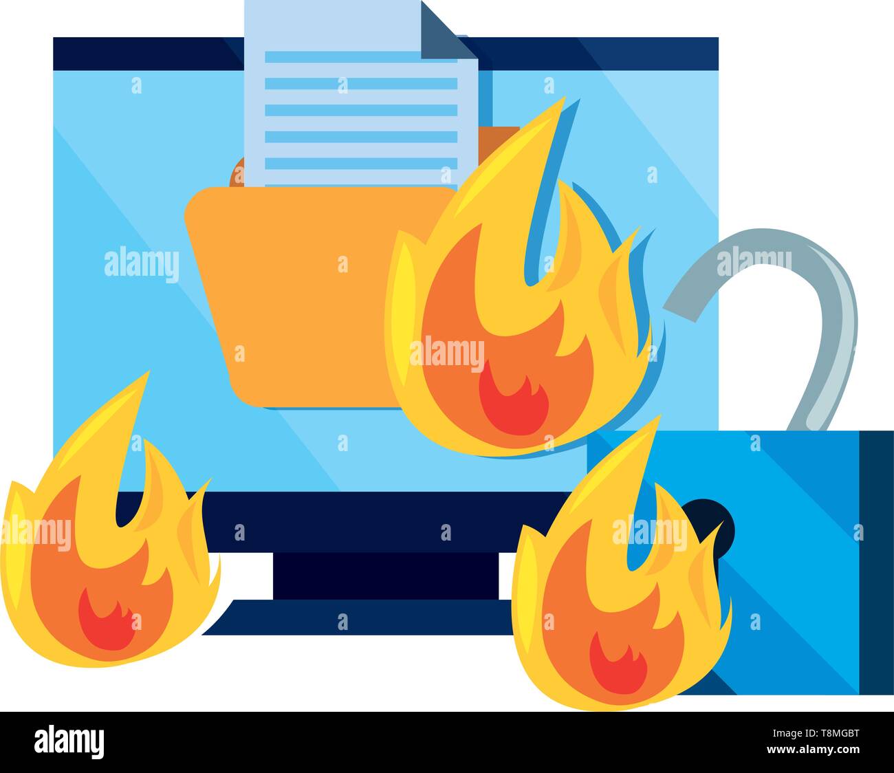 computer folder padlock fire cybersecurity data protection vector ...