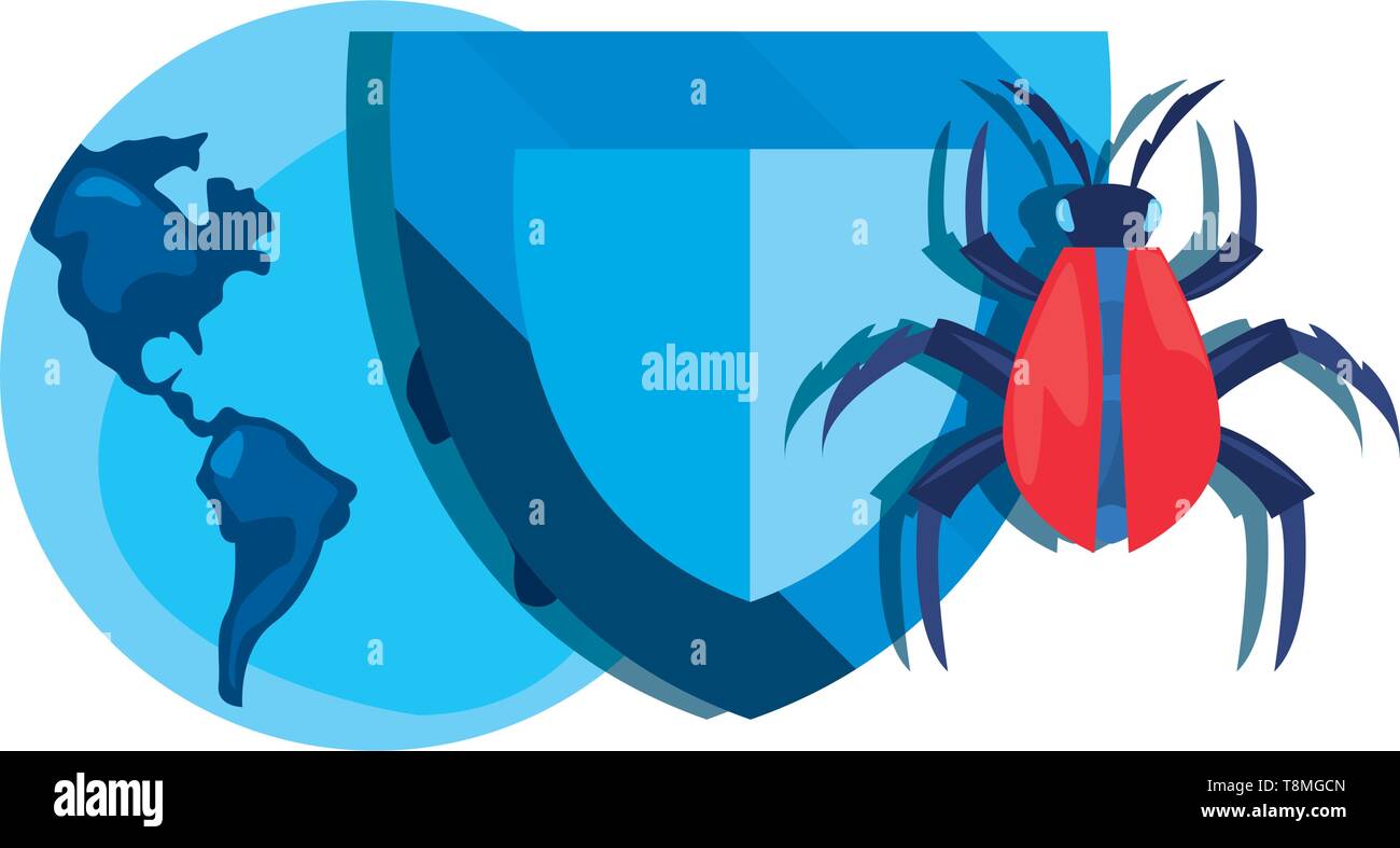 shield world virus cybersecurity data protection vector illustration ...