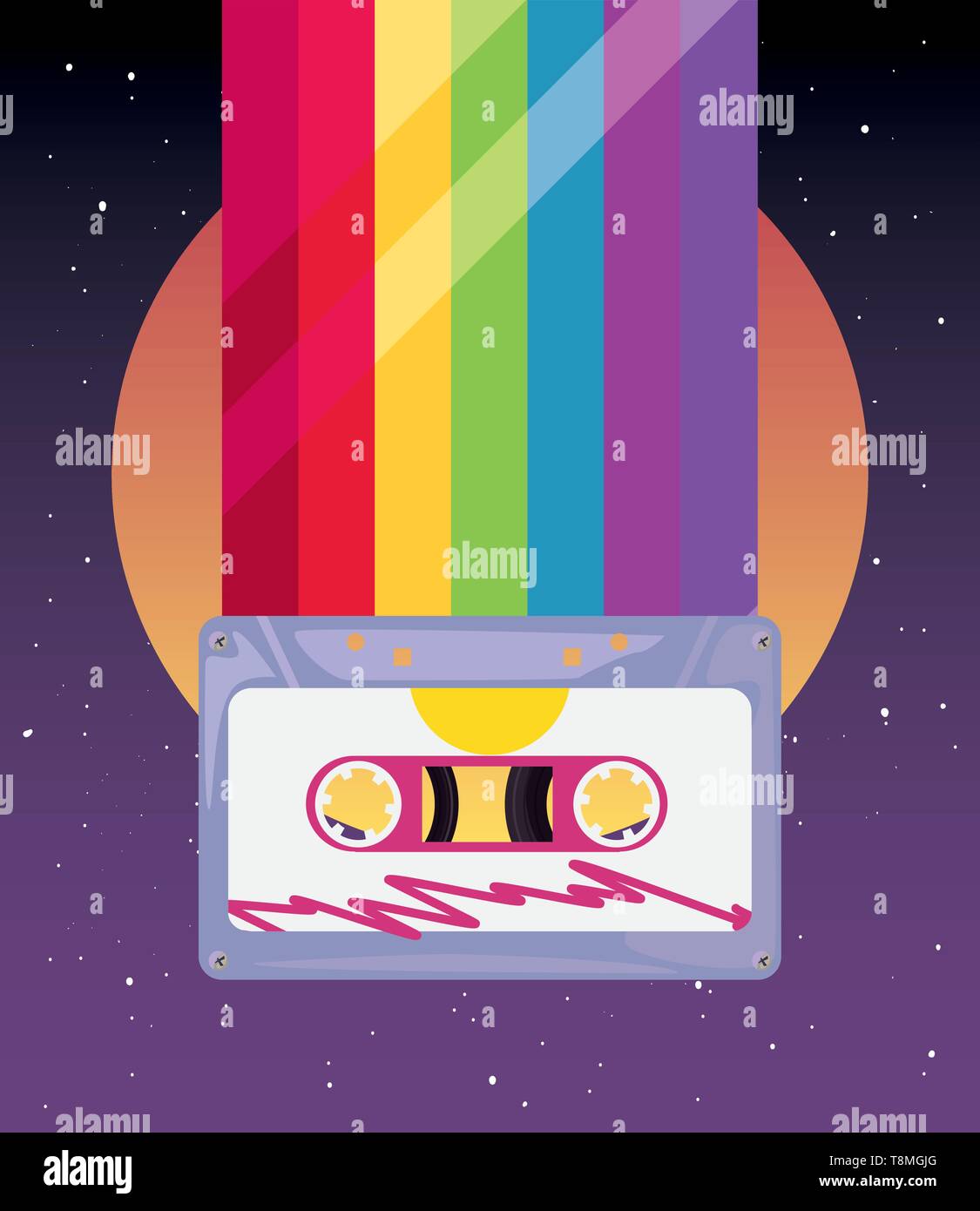 cassette tapes music rainbow retro 80s style vector illustration Stock ...