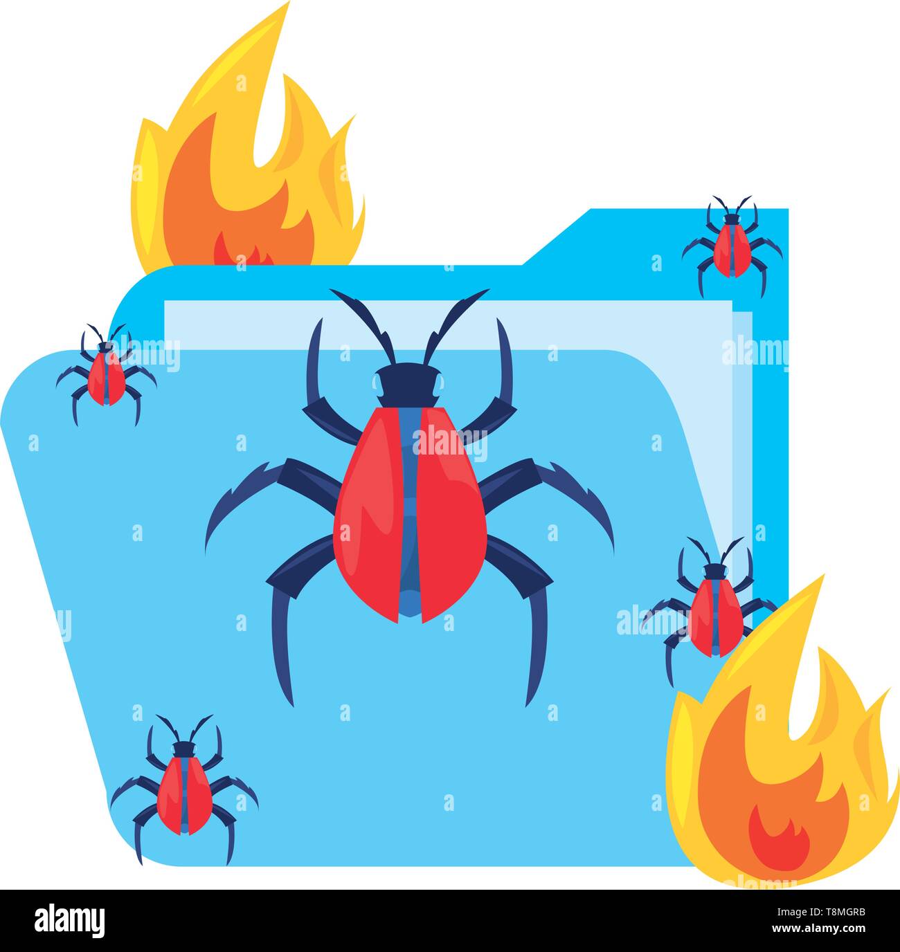 folder virus bug fire cybersecurity data protection vector illustration ...