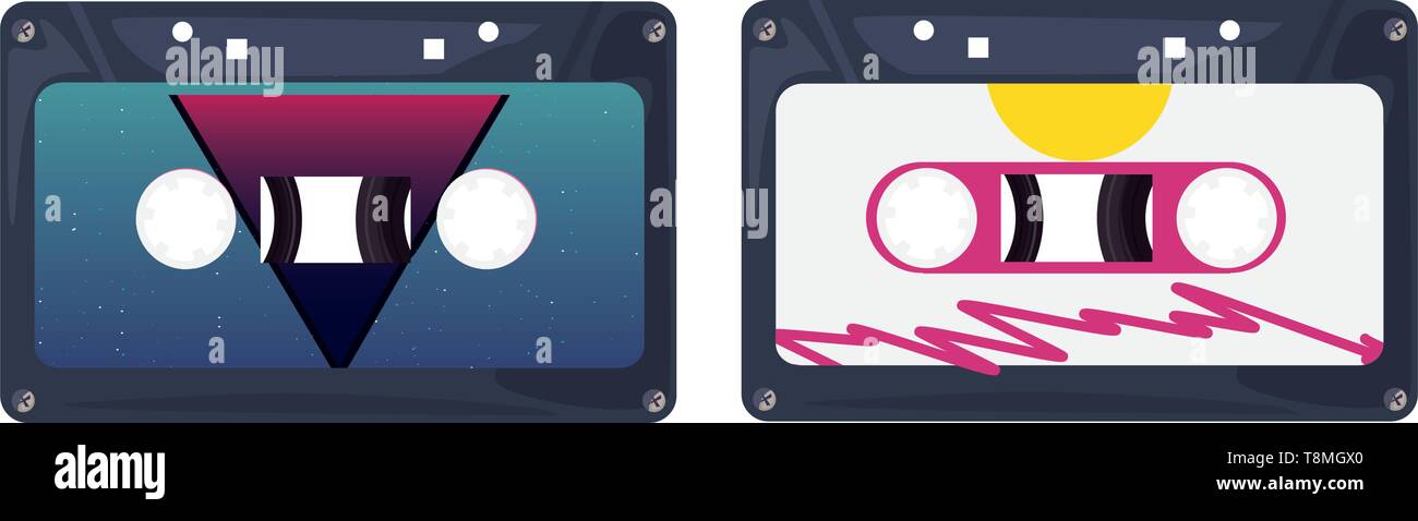 cassette tapes music rainbow retro 80s style vector illustration Stock ...