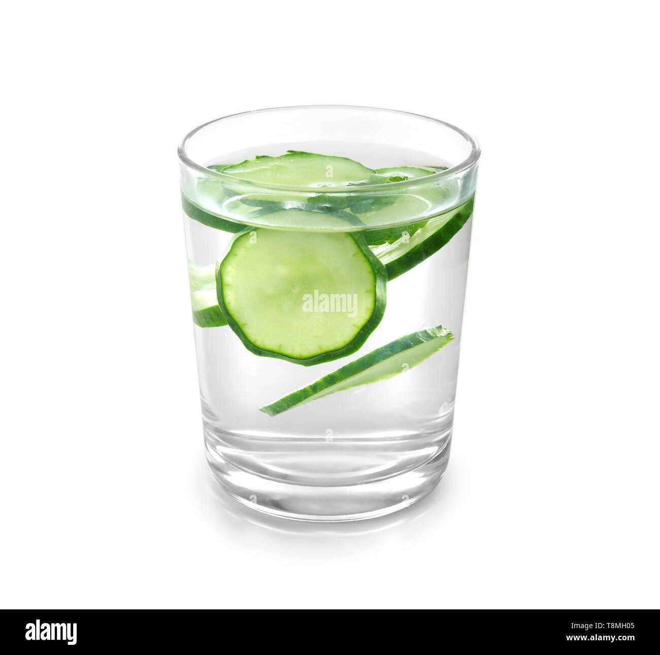 Glass of fresh cucumber water on white background Stock Photo - Alamy