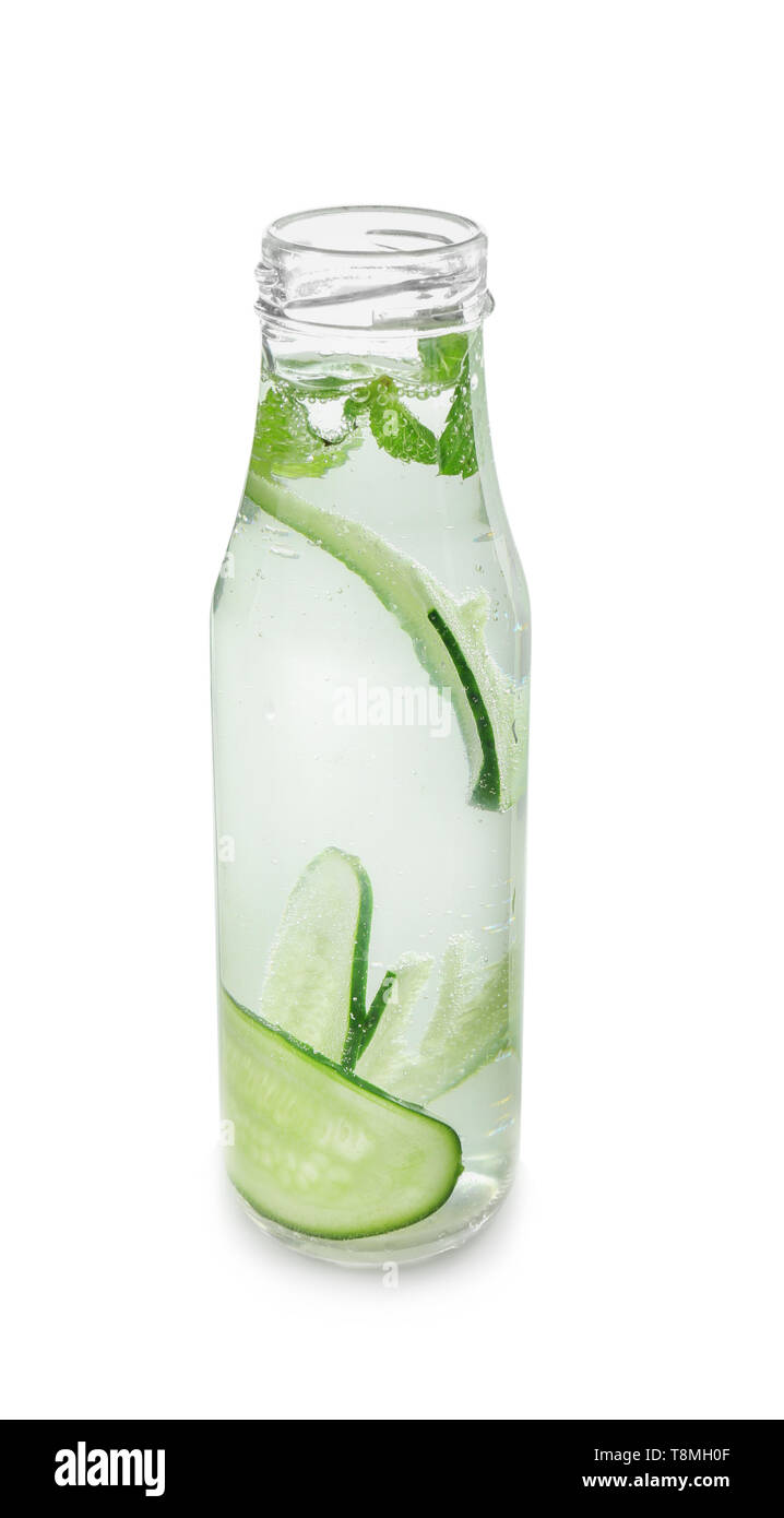 Bottle of fresh cucumber water on white background Stock Photo - Alamy