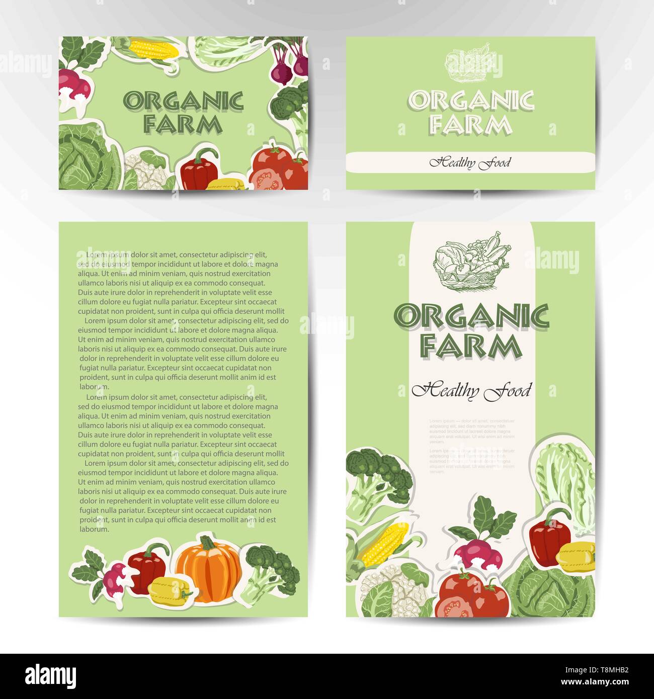 Vector set of cards with fresh, healthy vegetables. Vector illustration ...
