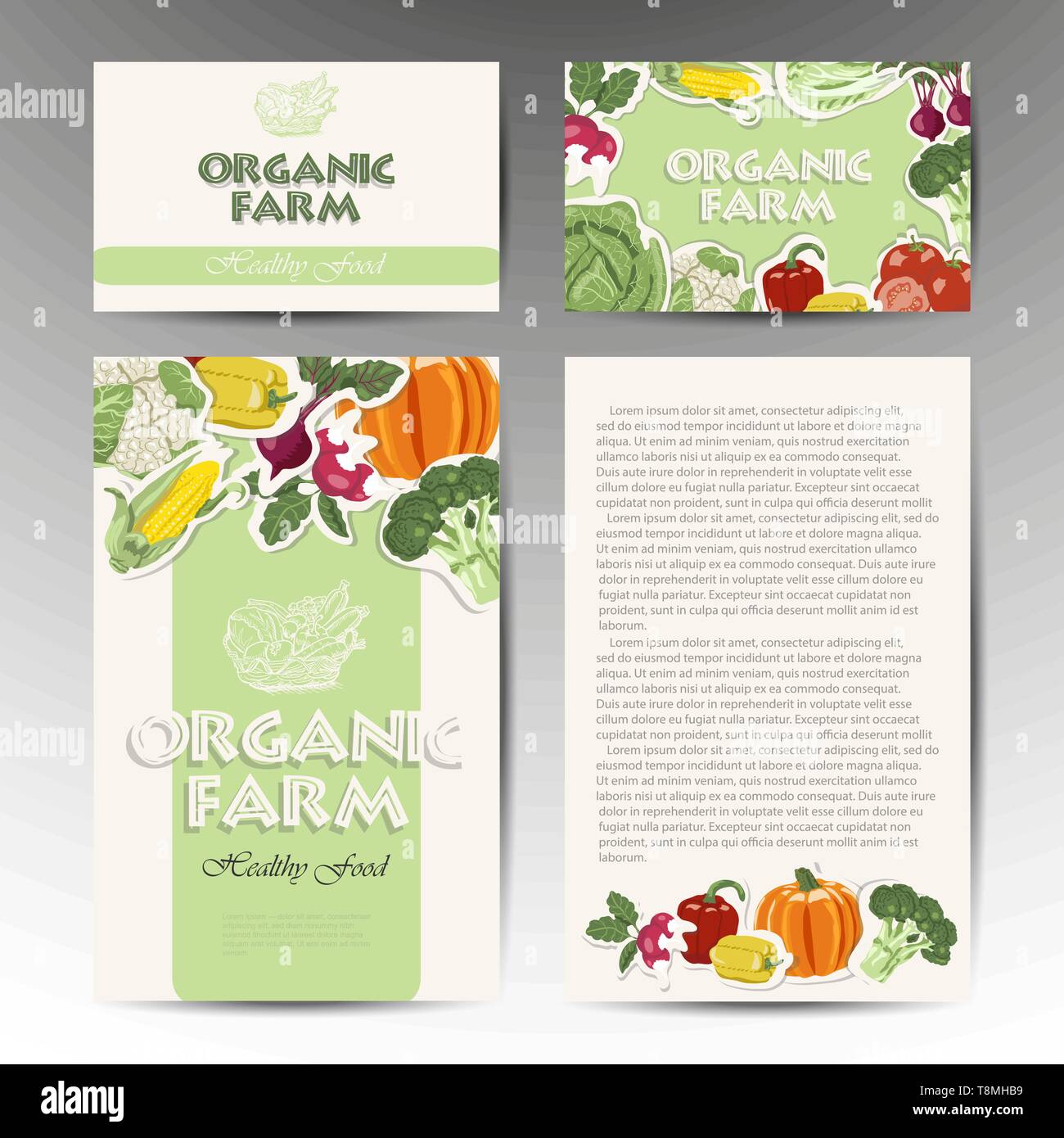 Vector set of cards with fresh, healthy vegetables. Vector illustration ...