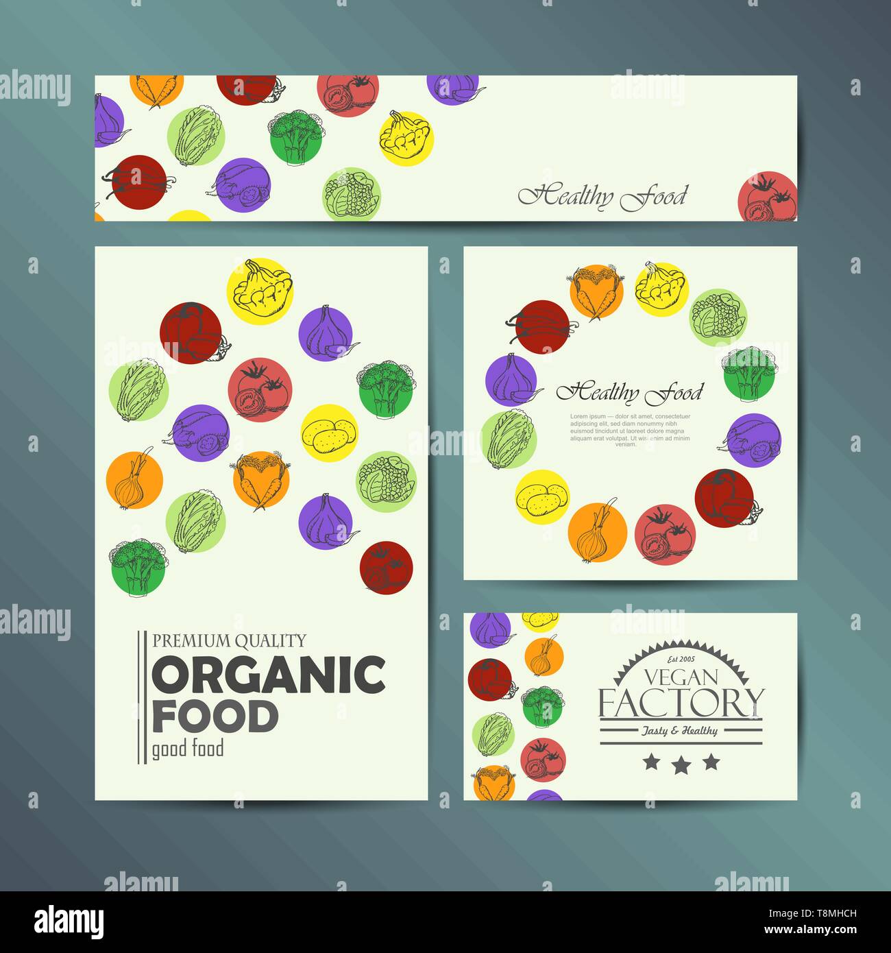 Vector set of cards with fresh, healthy vegetables. Vector illustration ...