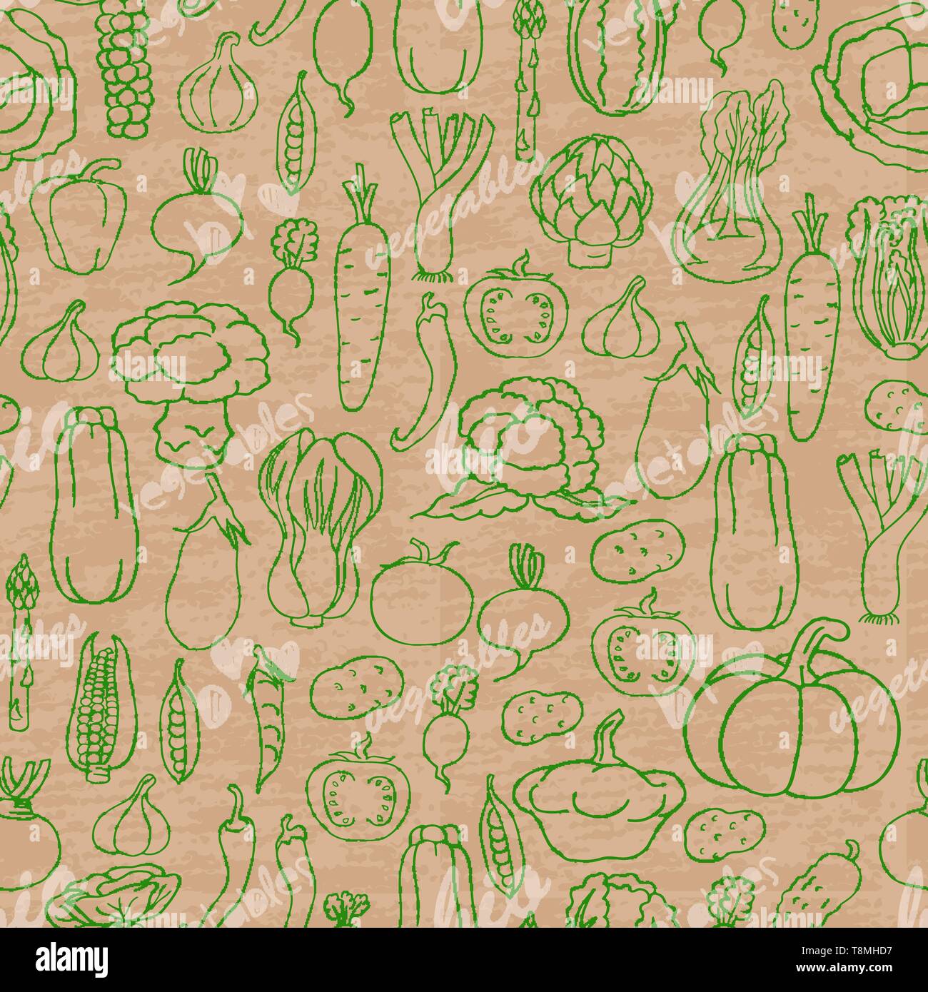 Seamless pattern with vegetables on beige background. Vector ...