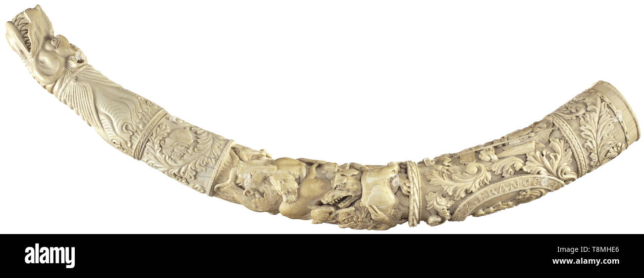 A carved French ivory tooth, 19th century Massive, hollow tooth, worked ...