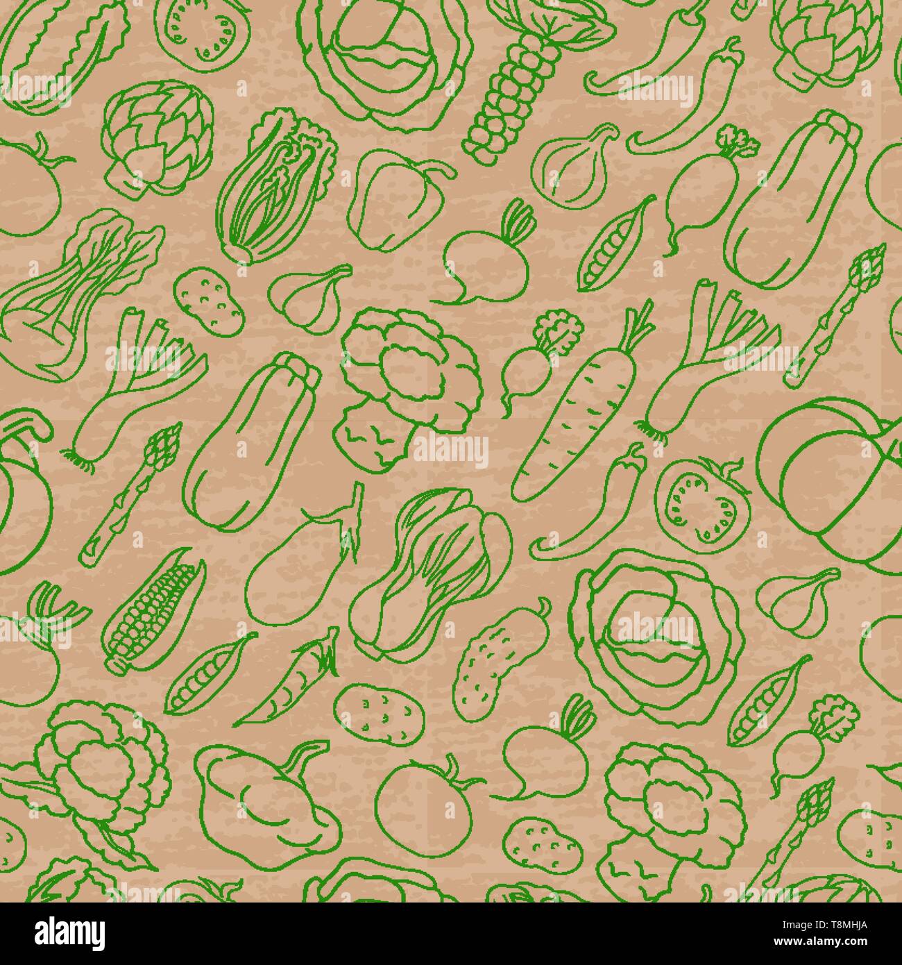 Seamless pattern with vegetables on beige background. Vector ...