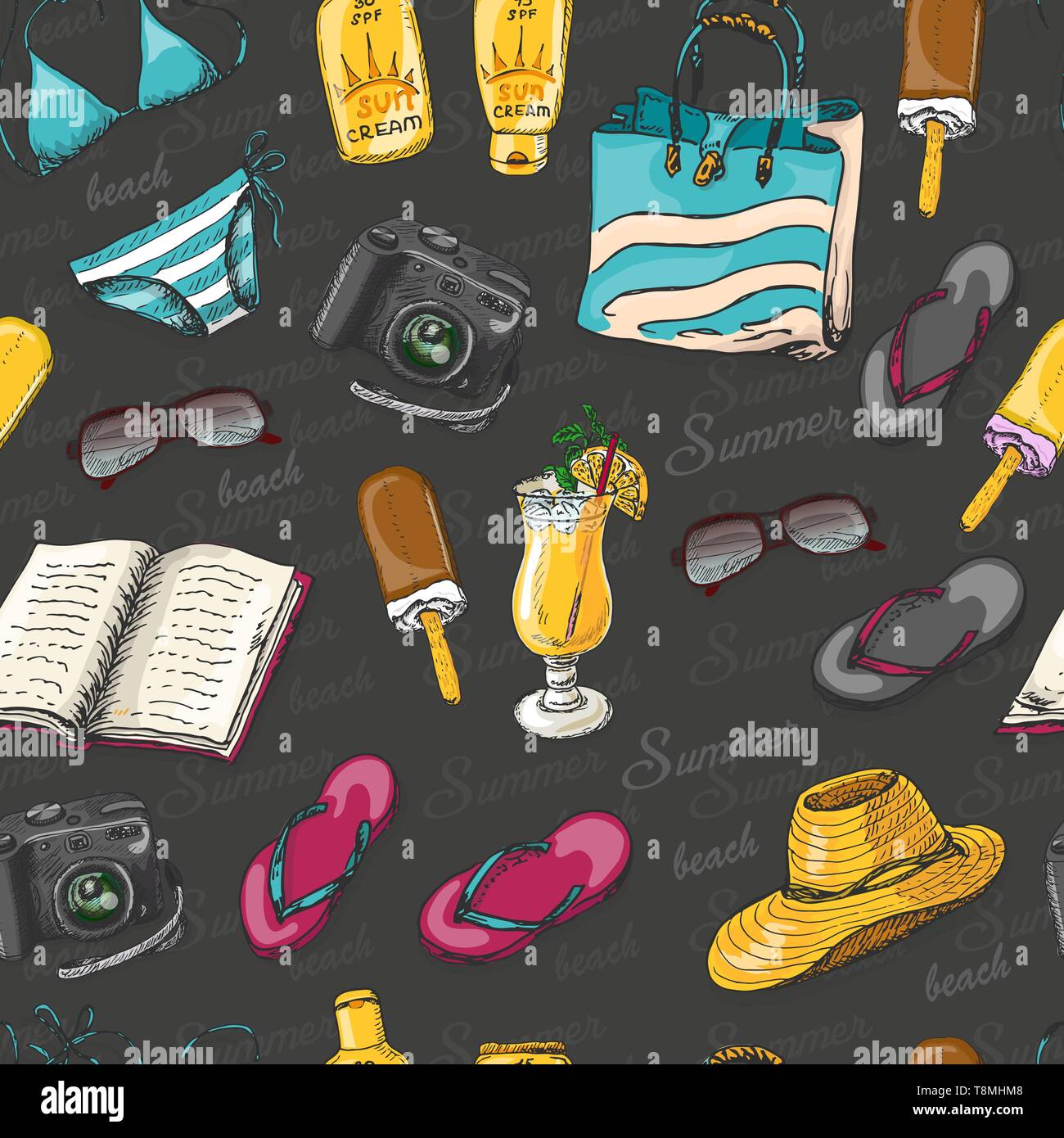 Seamless pattern with beach elements. Vector illustration for your ...