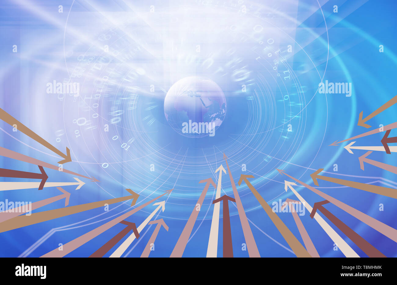 Graphical digital binary code background with earth globe and multiple ...